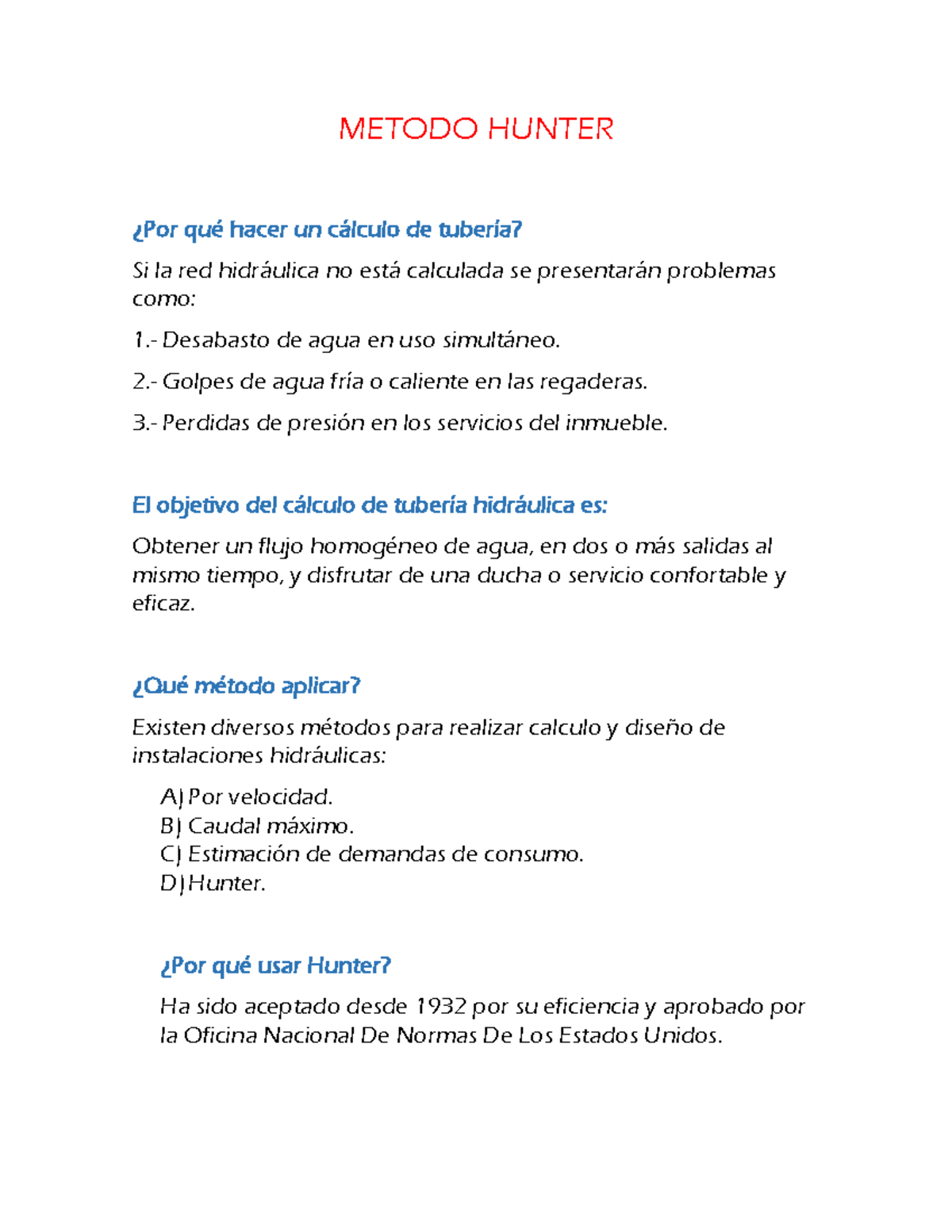 Método Hunter para el Cálculo de Dimensiones de Tuberías Hidráulicas ...