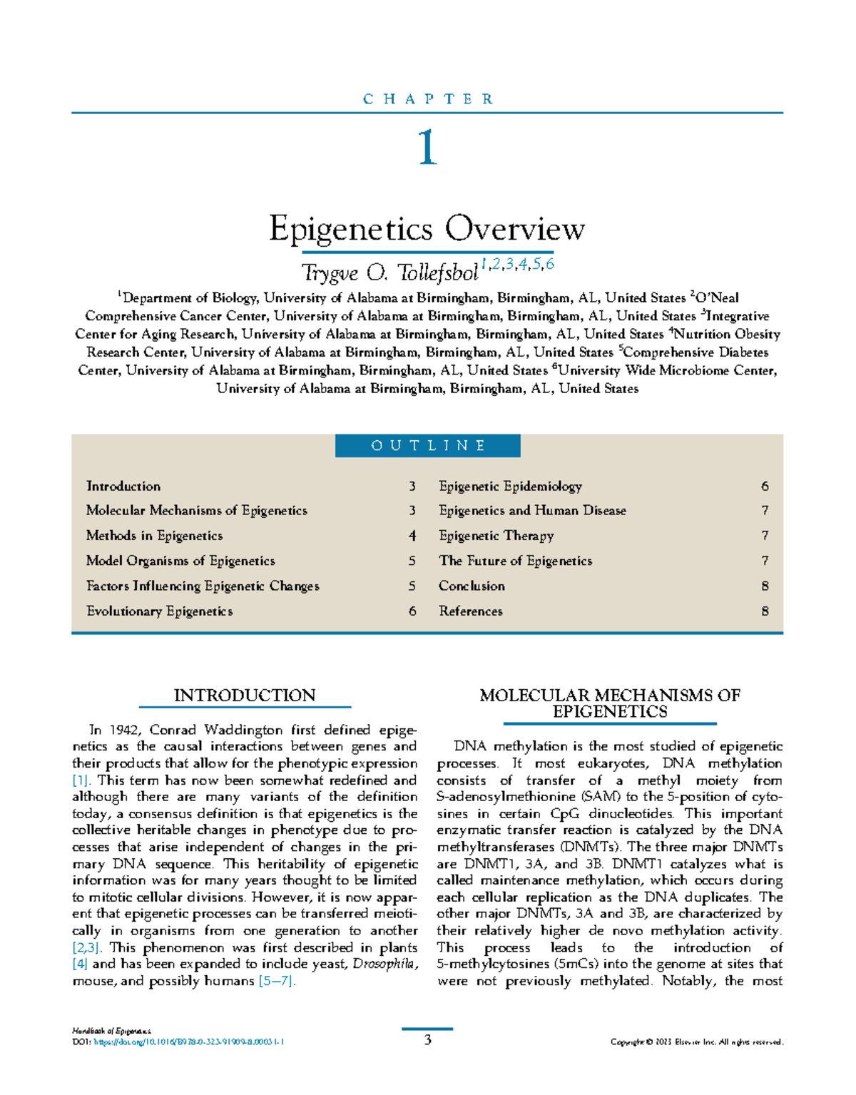 Chapter 1: Overview of Epigenetics - Handbook 2023 - Studocu