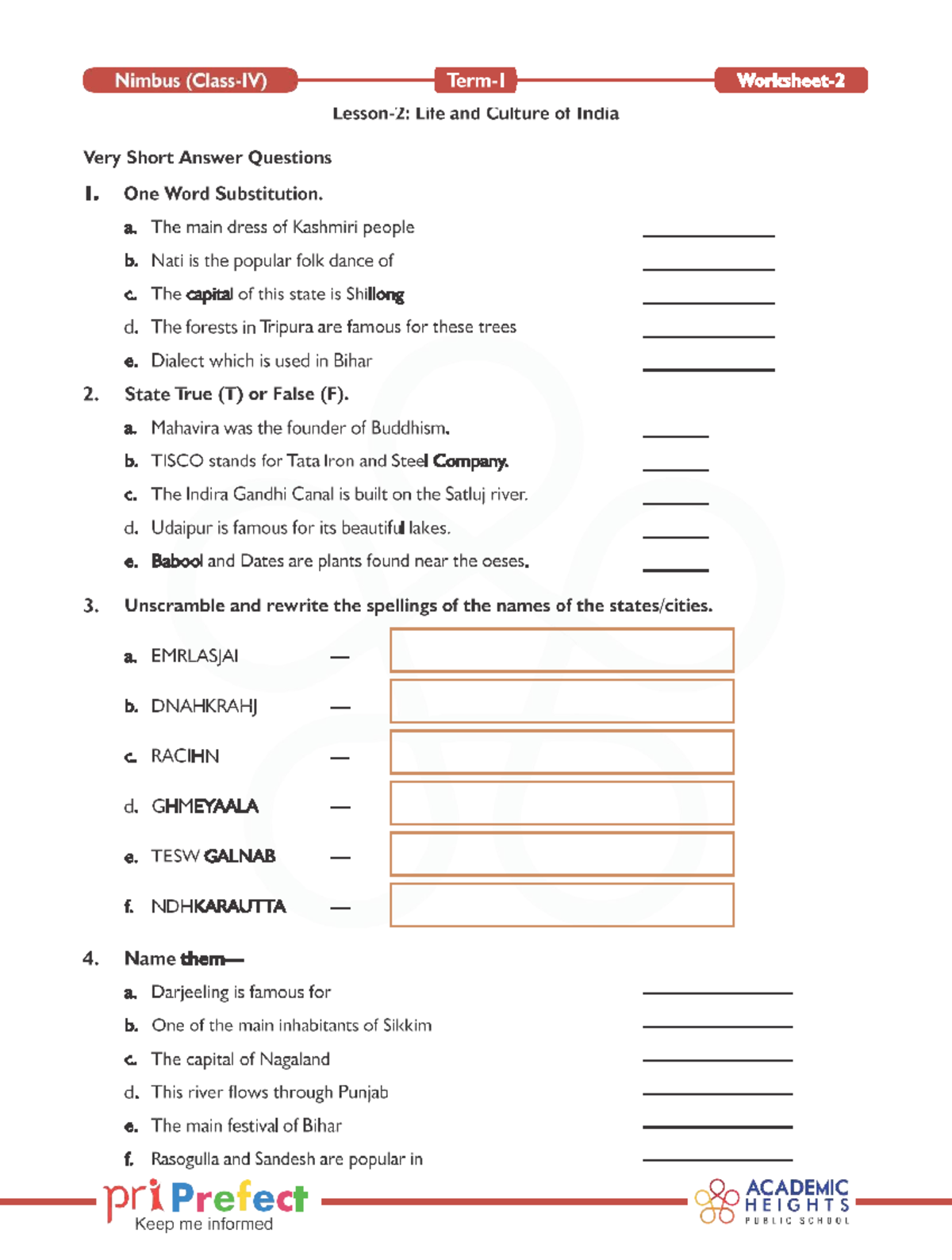 Nimbus Life and Culture of India: Lesson 2 Worksheet 2 (11) - Studocu