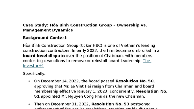 Case Study: HBC Ownership vs. Management Dynamics Analysis - Studocu