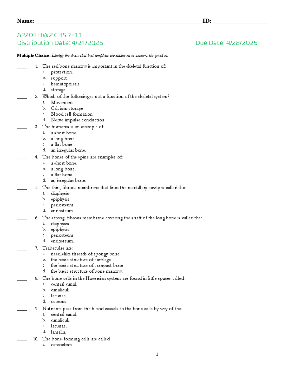 AP202 HW2 Quiz: Skeletal and Muscular System Concepts - Studocu