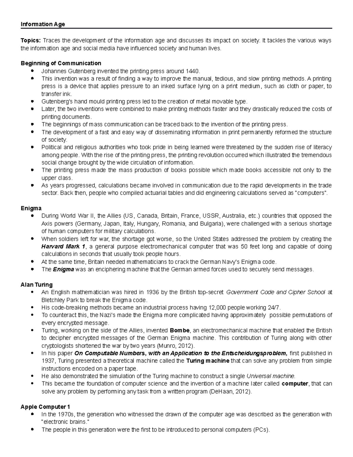 Module 8 Information Age - Information Age Topics: Traces the ...