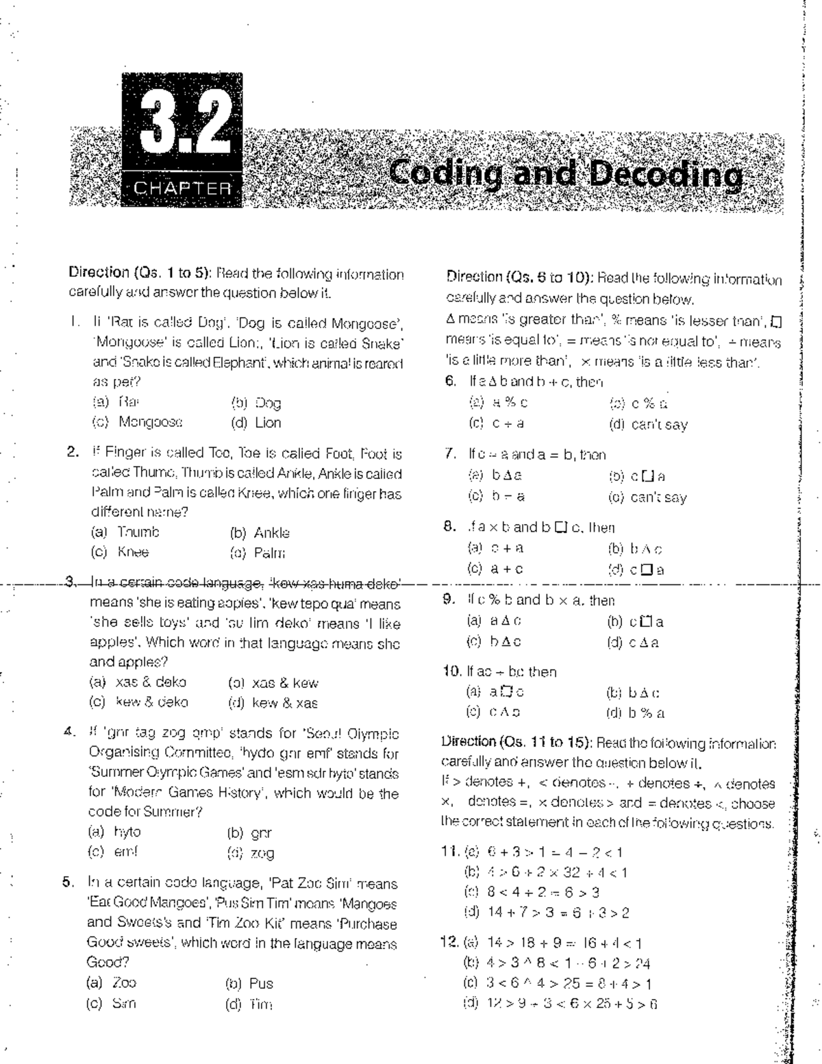 3.2 CHAPTER Coding and Decoding: Questions and Answers (Qs. 1-30) - Studocu