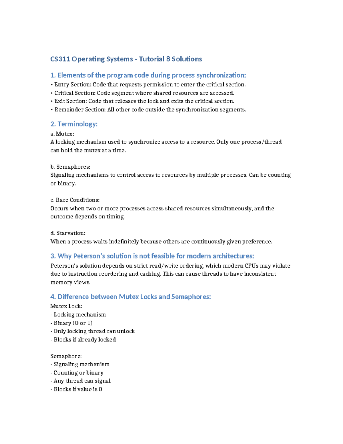 CS311 Operating Systems Tutorial 8: Process Synchronization Solutions ...