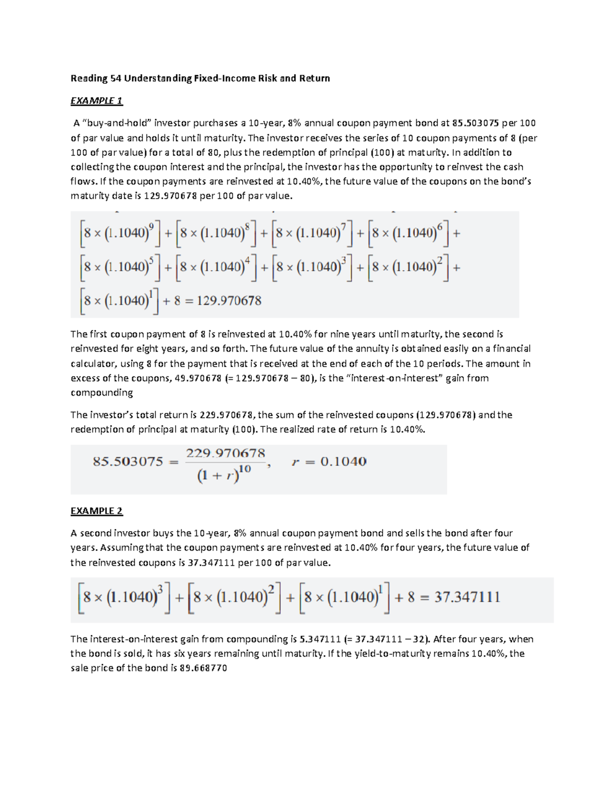 Reading 54 - 55: Understanding Fixed-Income Risk & Return Examples ...