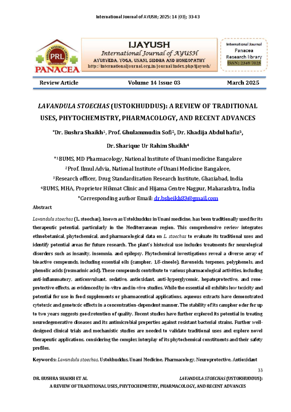 Review of Lavandula Stoechas (Ustokhuddus): Traditional Uses & Advances ...