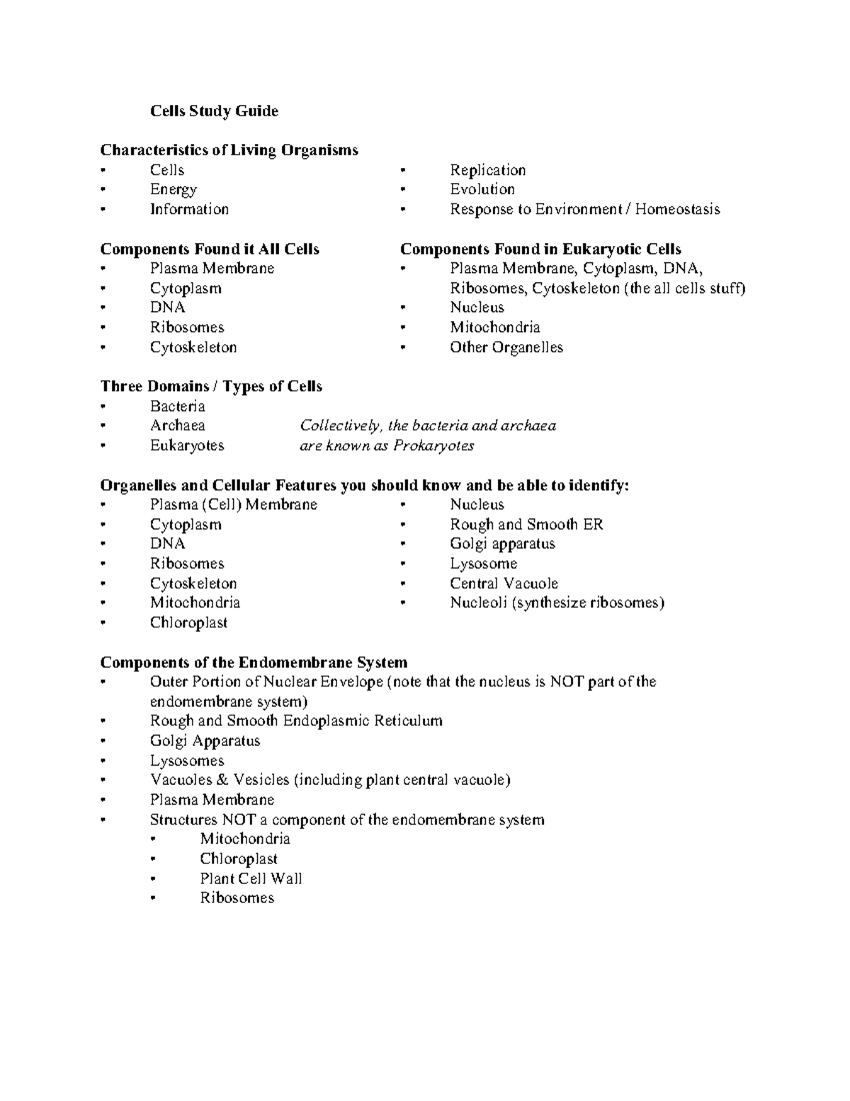 Cell Biology Study Guide: Key Concepts & Structures (BIO101) - Studocu