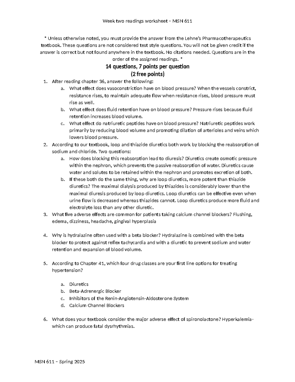 MSN 611 Spring 2025 Week 2 Readings Worksheet and Questions - Studocu