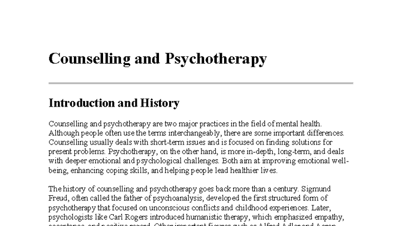 Counselling and Psychotherapy: An Introductory Overview - Studocu
