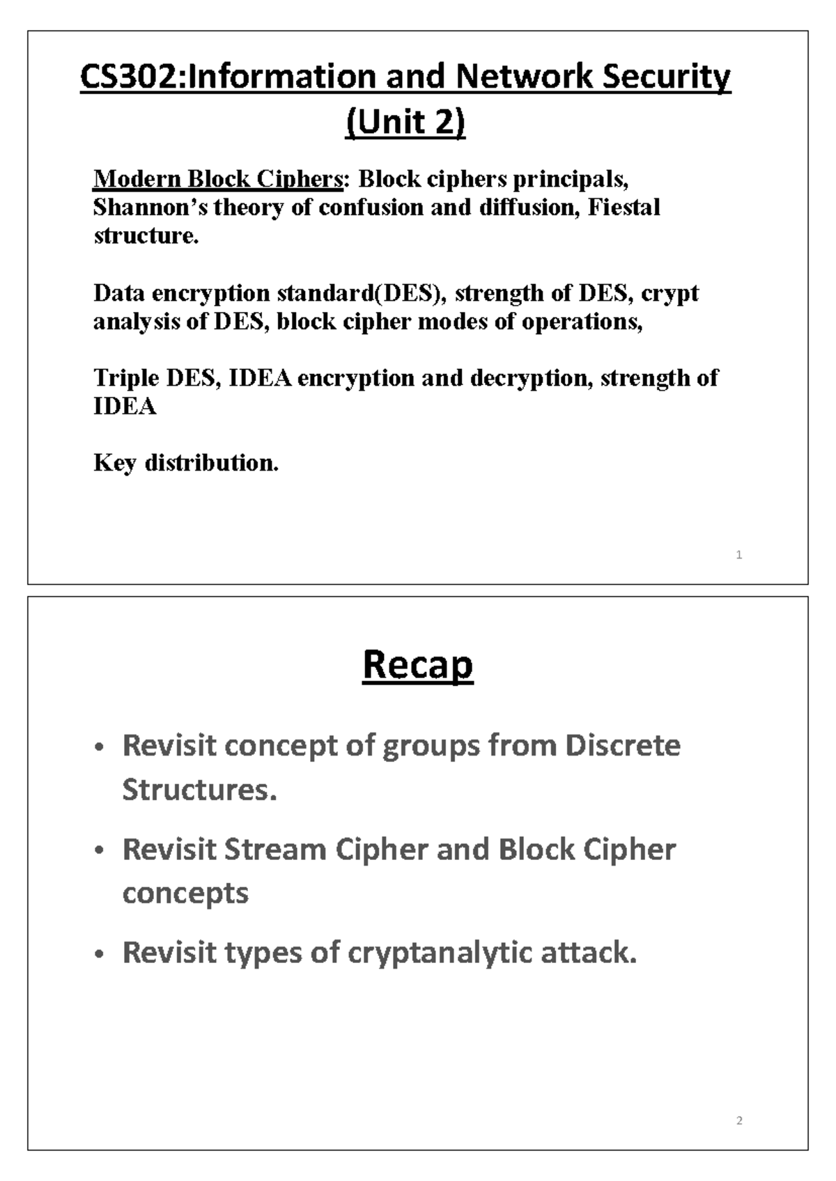 CS302: Information and Network Security (Unit 2) - Modern Block Ciphers ...