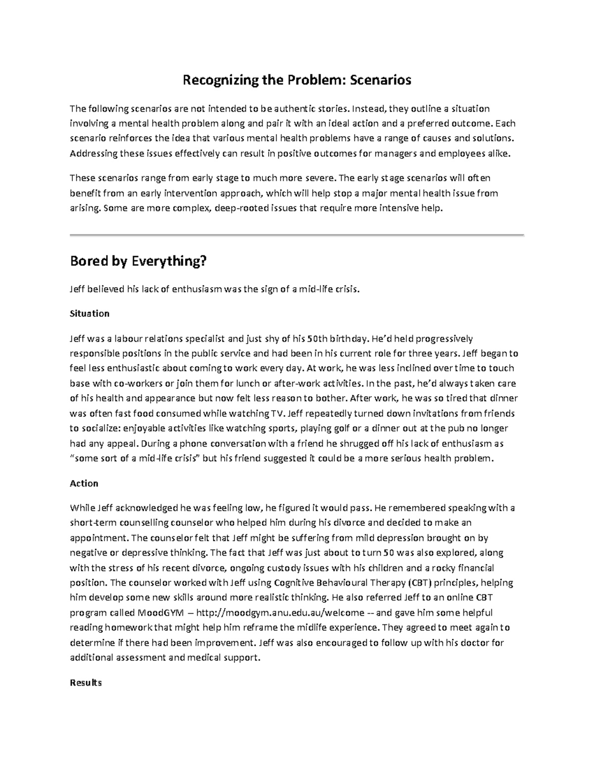 Mental Health Scenarios: Understanding Common Workplace Issues - Studocu