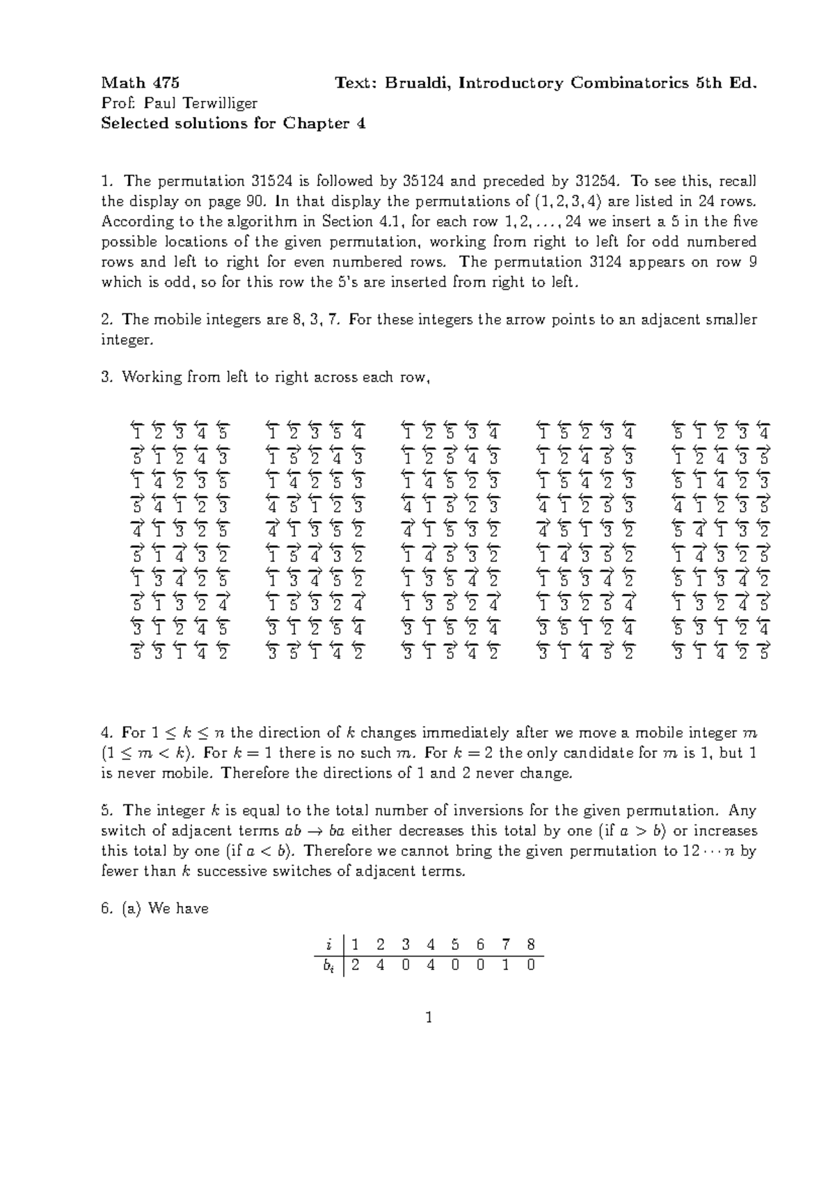 Ex4sol475 - Textbook Solutions - Math 475 Text: Brualdi, Introductory ...