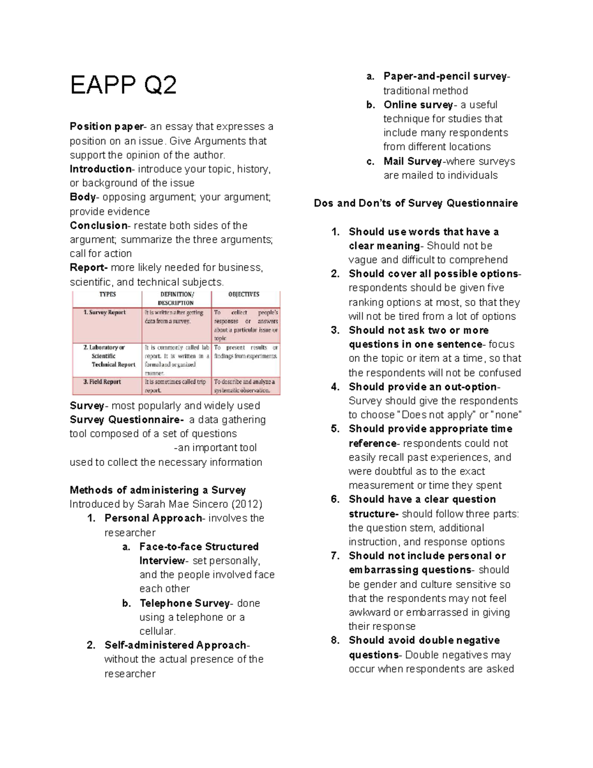EAPP Q2 Essay: Crafting Effective Survey Questions and Reports - Studocu