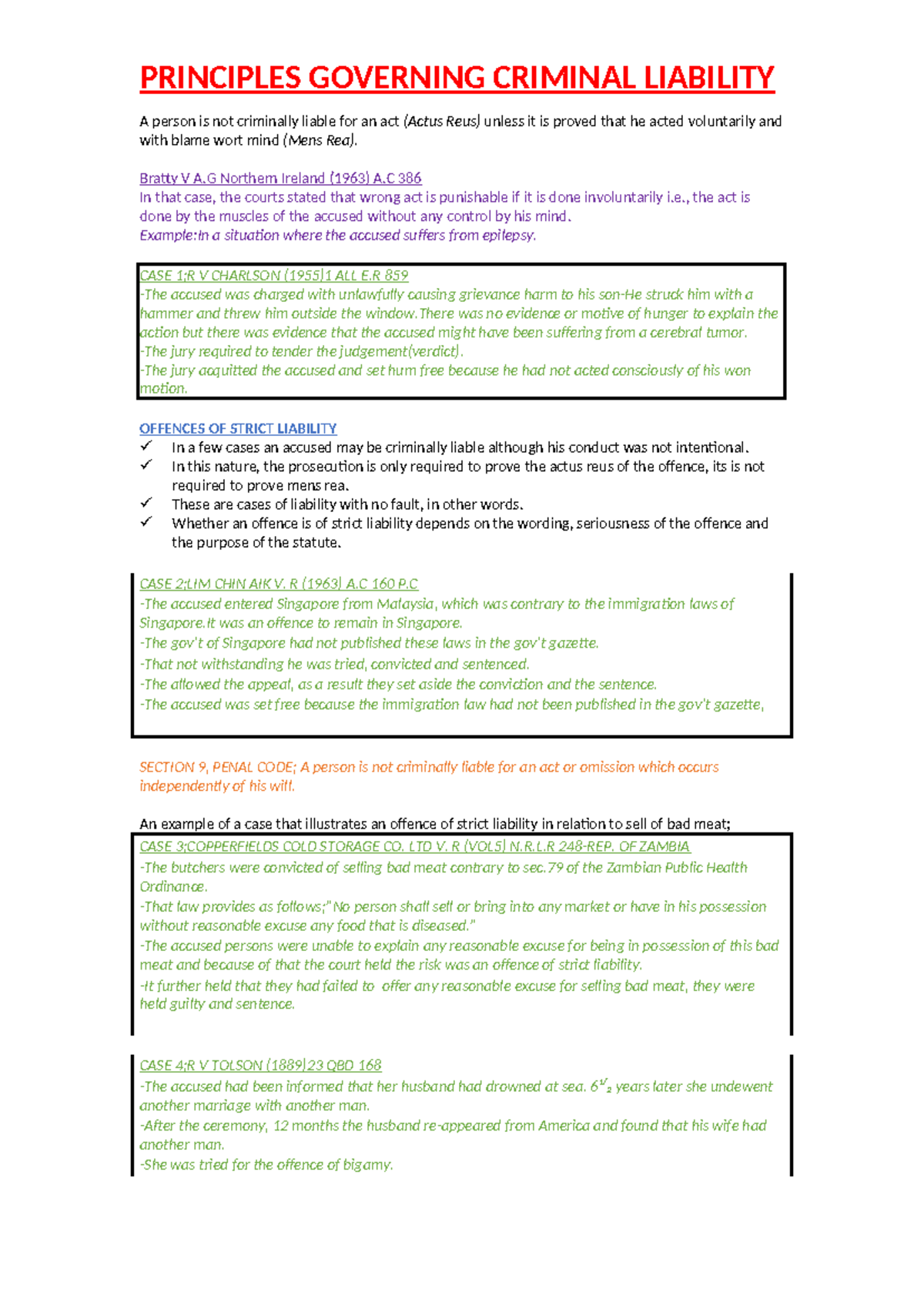 Principles of Criminal Liability: Actus Reus & Mens Rea Explained - Studocu