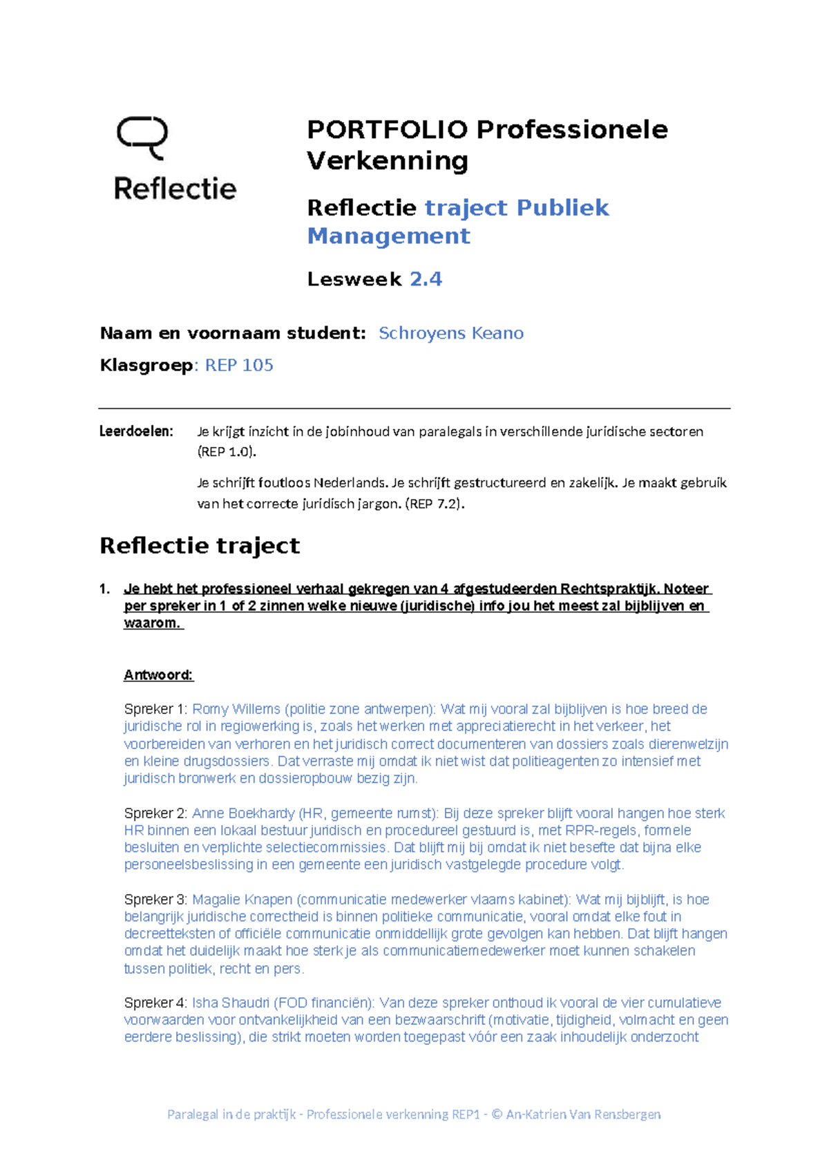 PORTFOLIO Reflectie Traject Publiek Management REP 105 Lesweek 2.4 ...