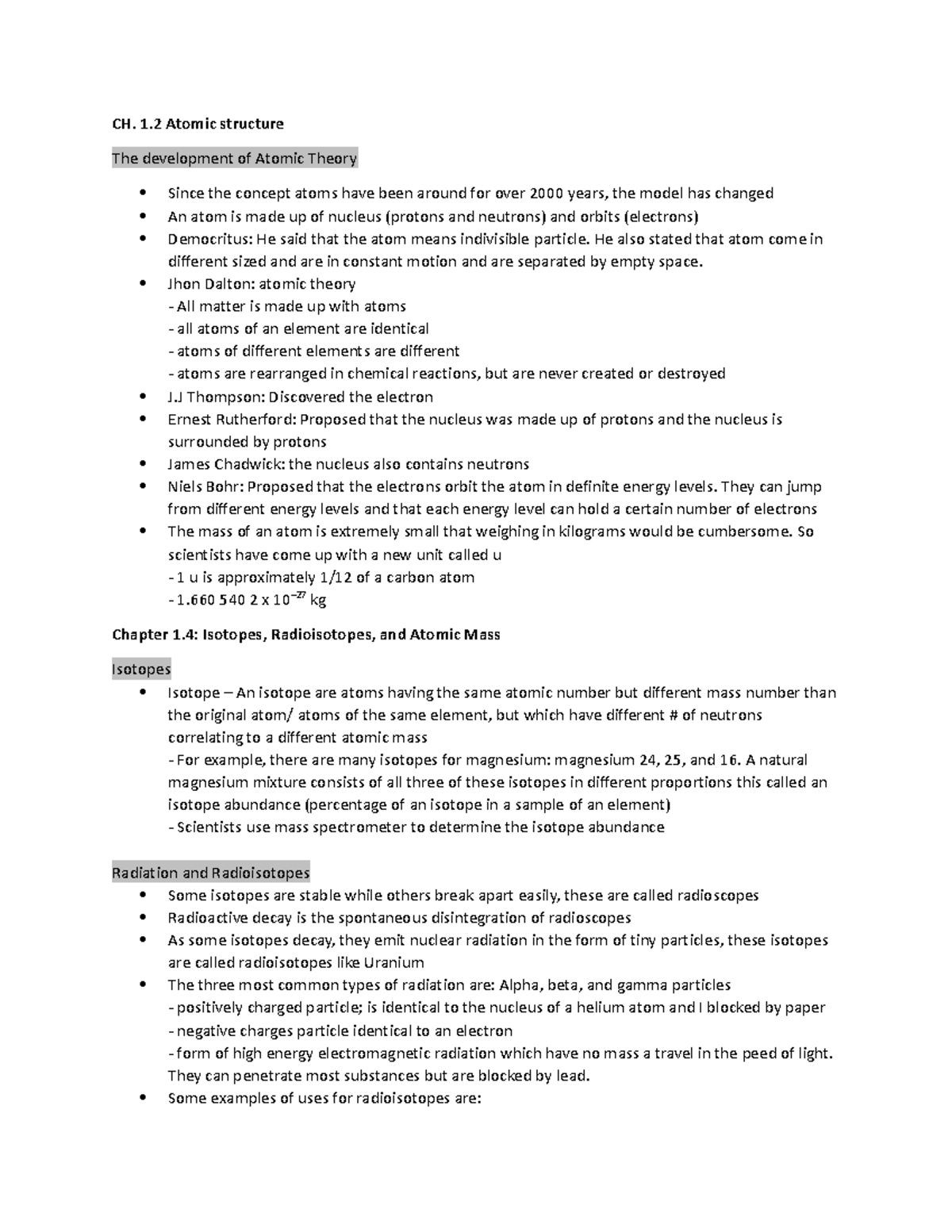 Grade 11 Chem Unit 1: Atomic Structure & Periodic Trends Notes - Studocu