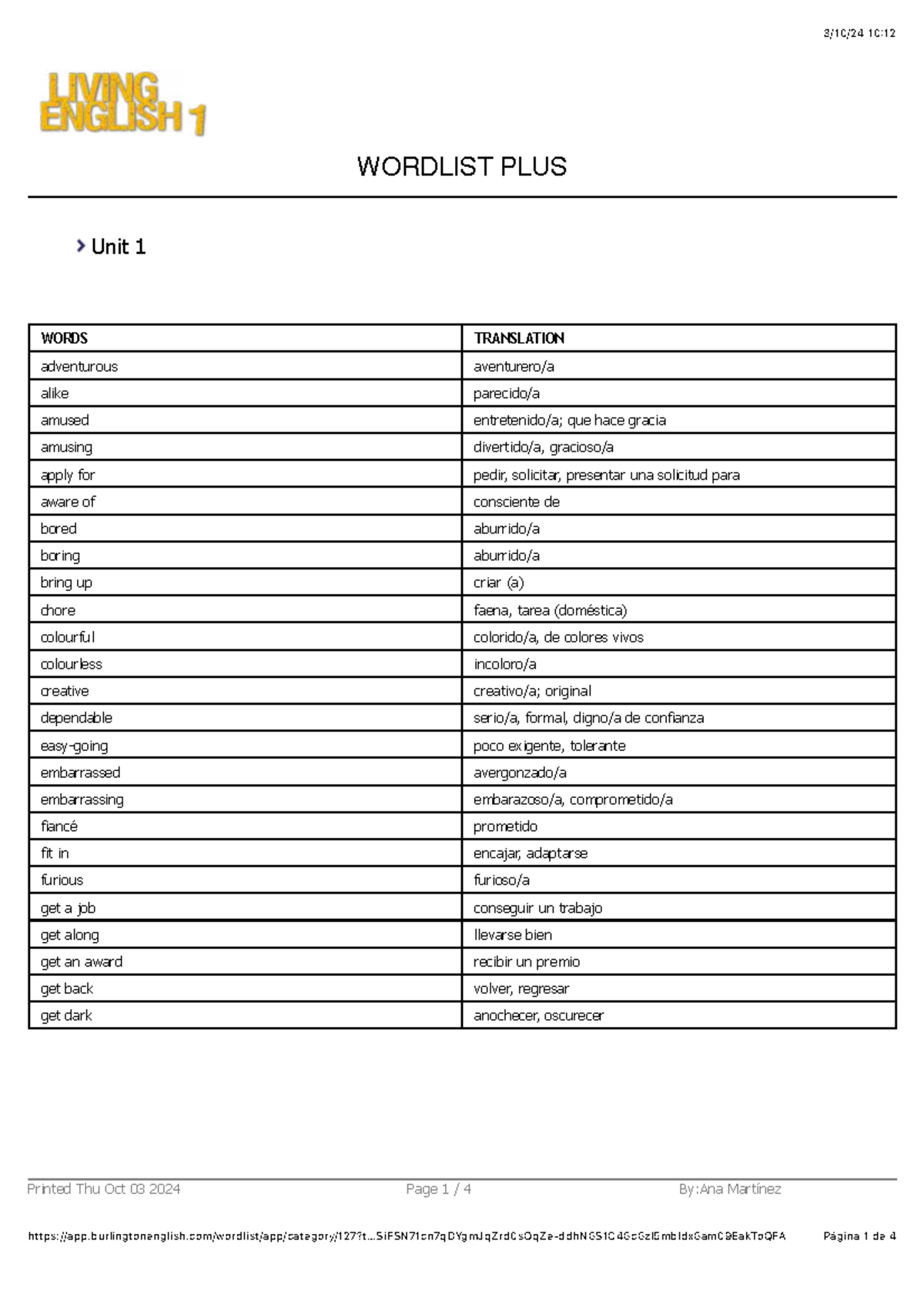 Vocab Unit 1 - Wordlist Plus for Language Learning - Studocu