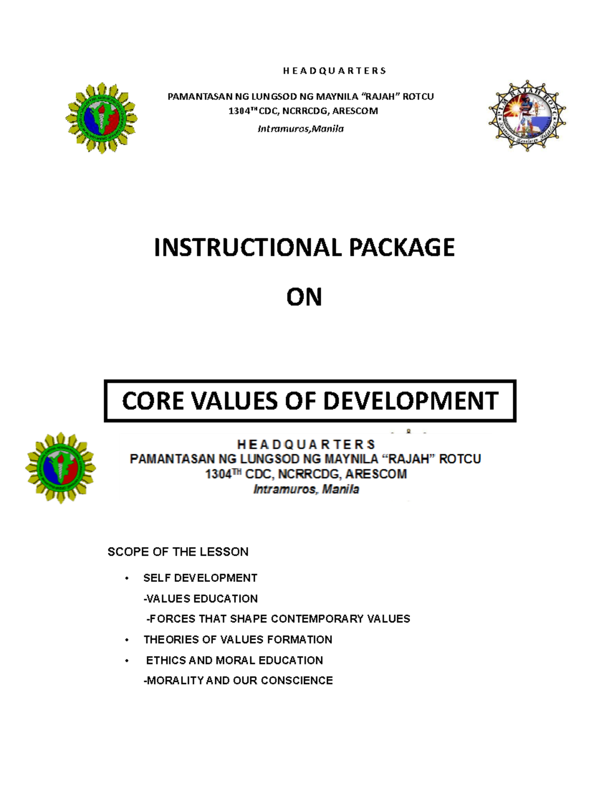 CORE Values OF Development Handout - H E A D Q U A R T E R S PAMANTASAN ...