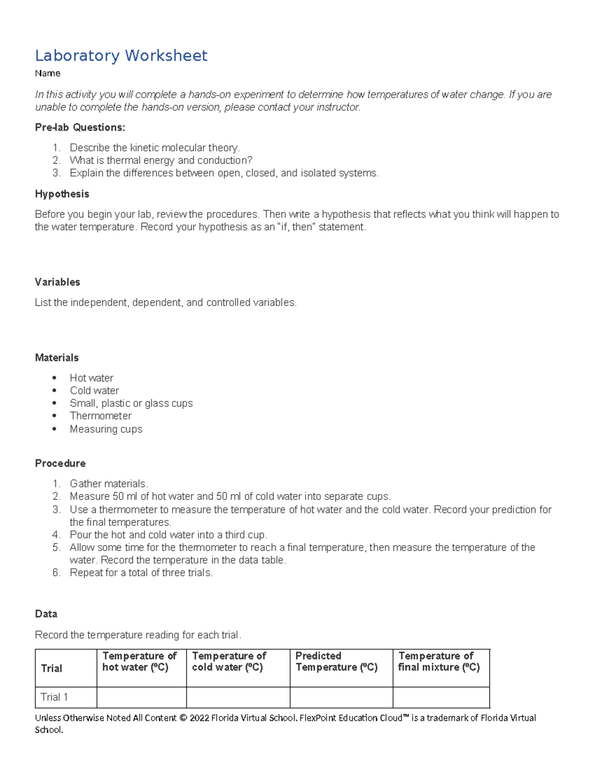 Laboratory Worksheet: Exploring Water Temperature Changes - Studocu