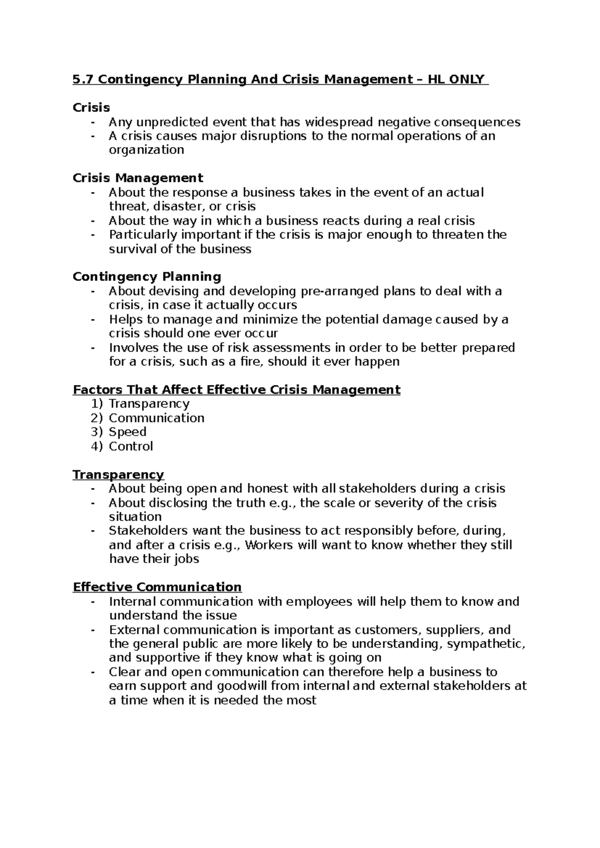 Crisis Management & Contingency Planning - HL ONLY Guide - Studocu