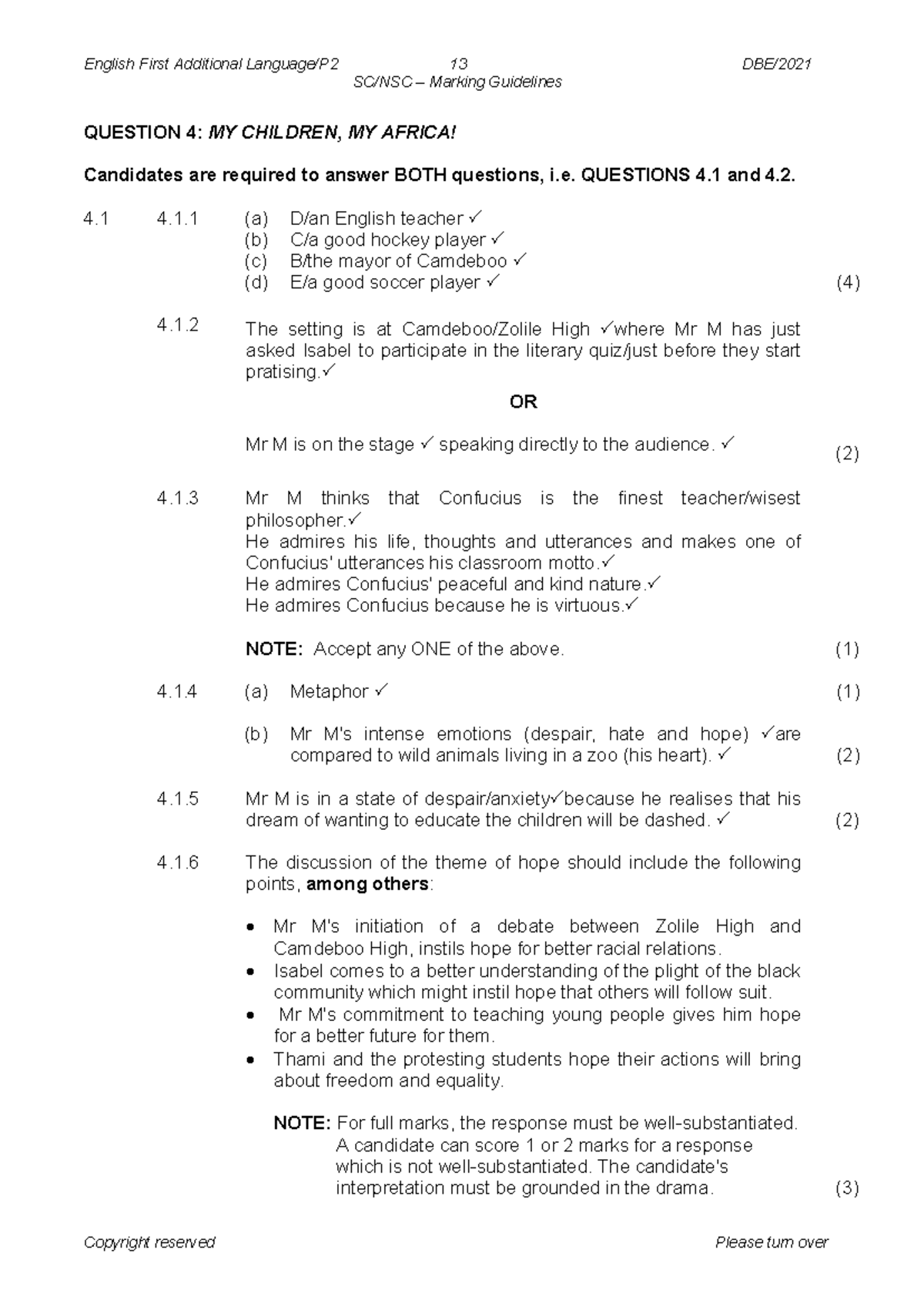 2021 June MCMA - Memo - My Children, My Africa Analysis Guide - Studocu