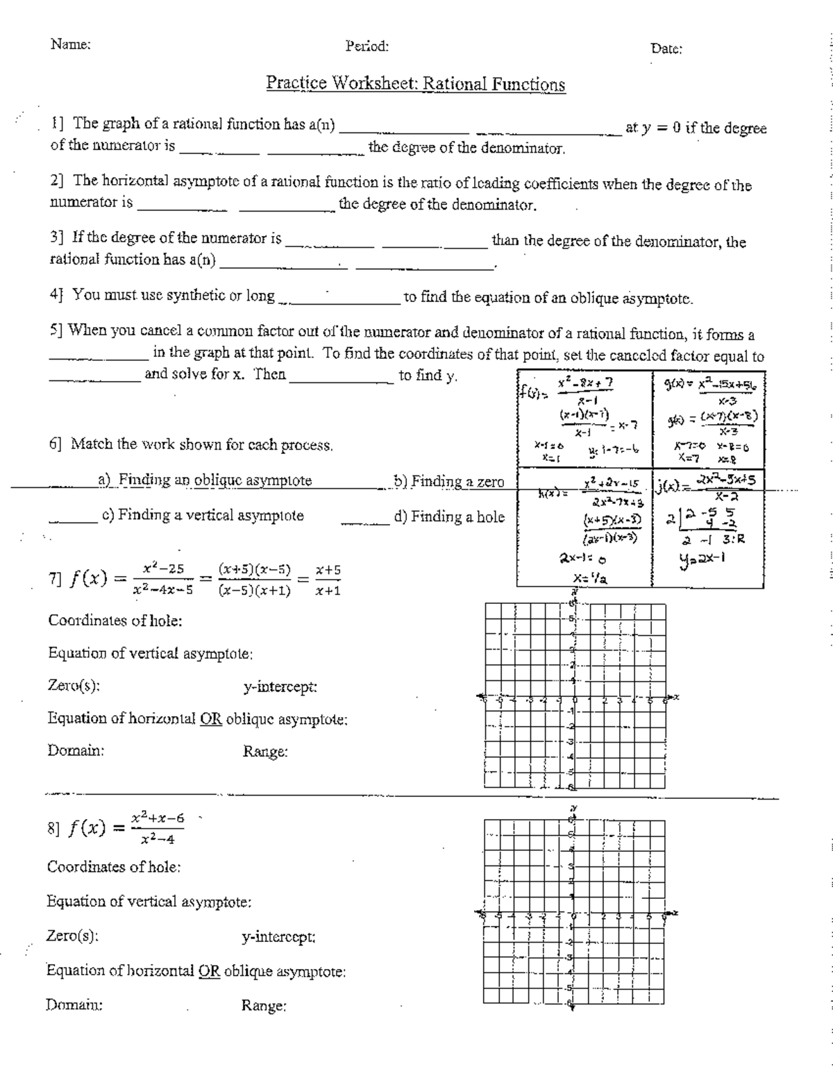 MATH 101: Practice Worksheet on Rational Functions and Asymptotes - Studocu
