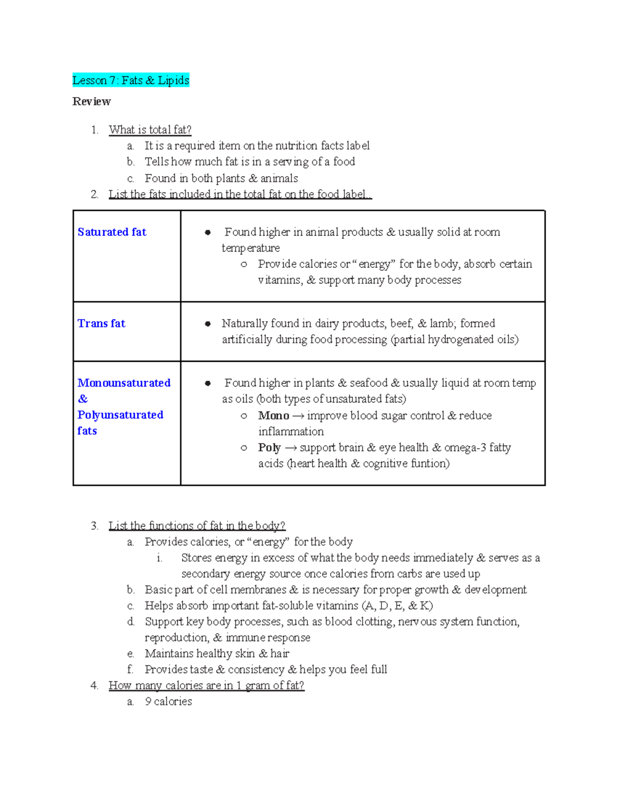 KNH101 Final Notes: Understanding Fats & Lipids in Nutrition - Studocu