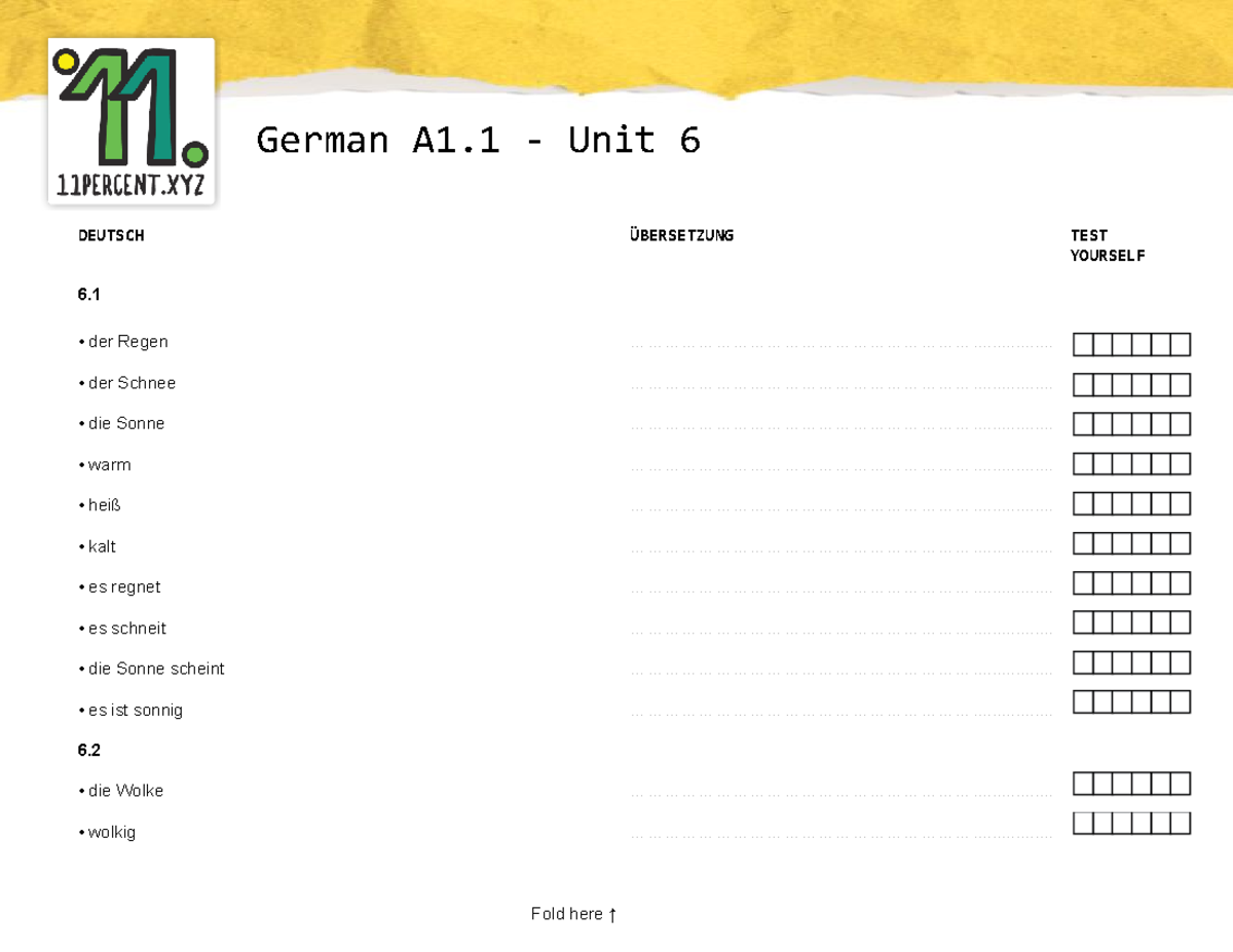 German A1.1 Unit 6 Study Notes and Self-Testing Guide - Studocu