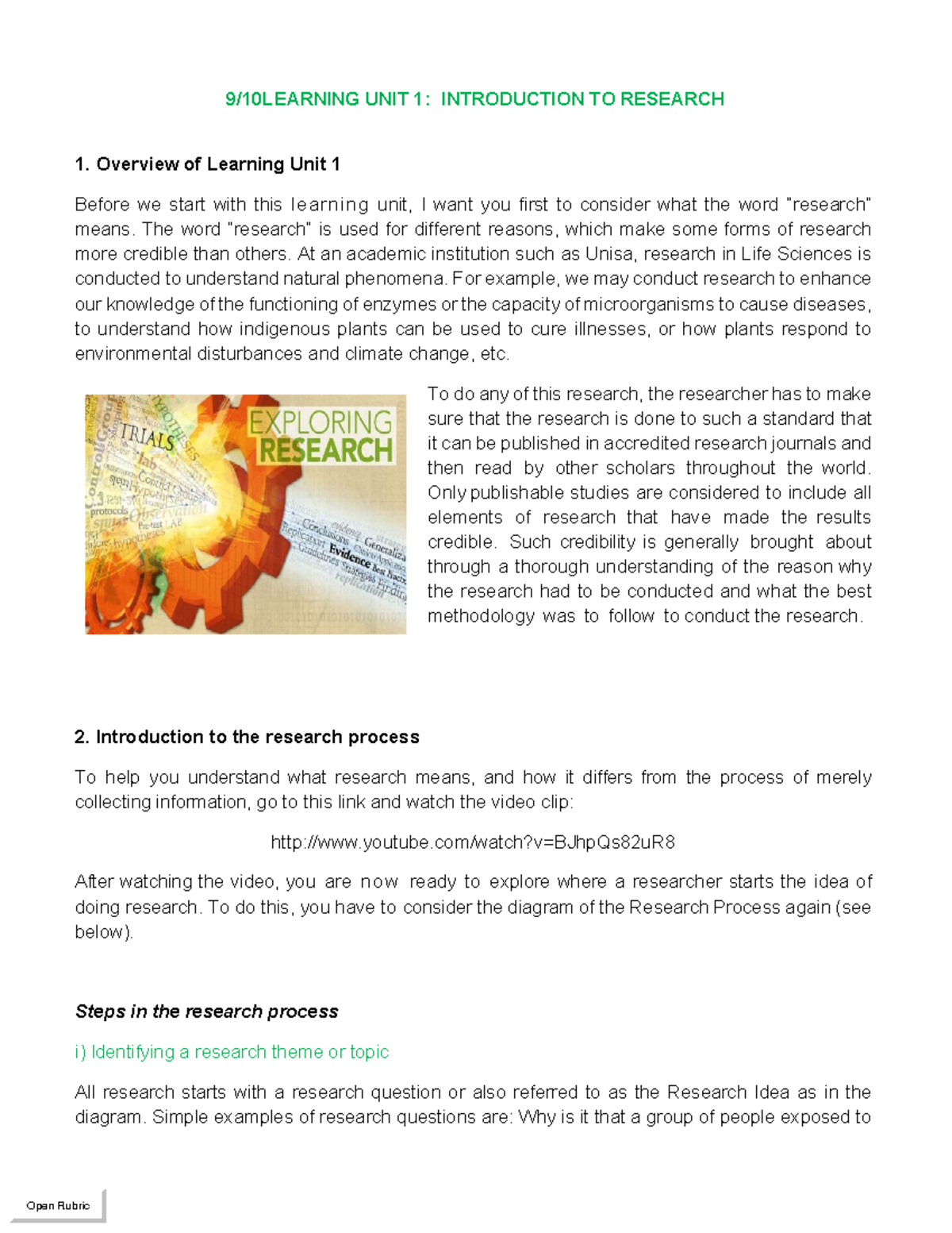Learning Unit 1: Introduction to Research - Notes for 2024 - Studocu
