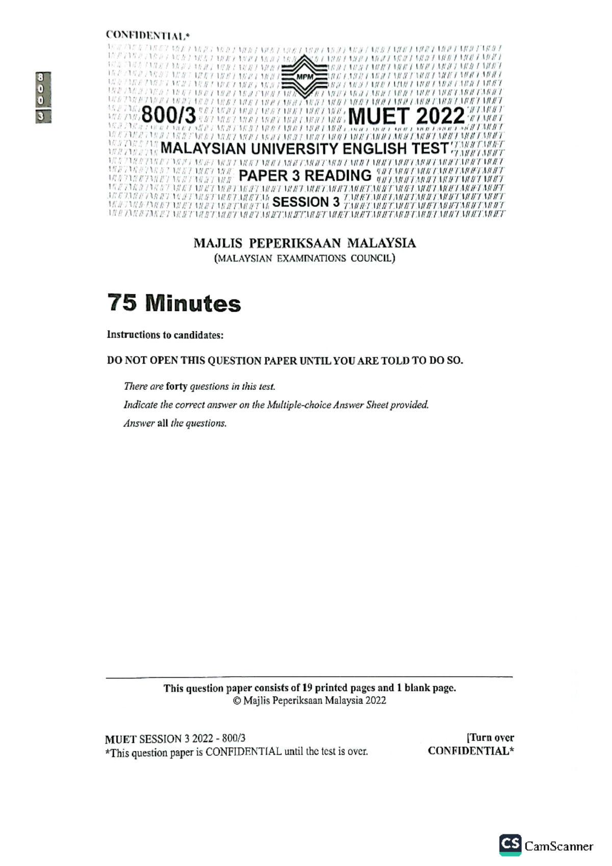 MUET 2022 Reading Paper 3 Session 3 Overview and Questions - Studocu