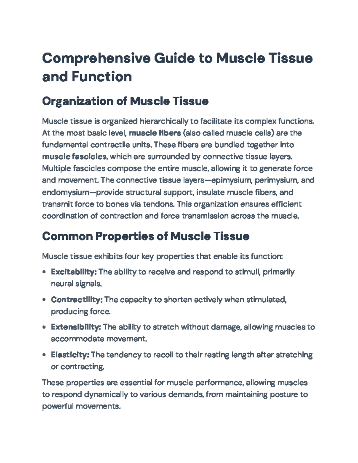 Comprehensive Guide to Muscle Tissue & Function Analysis (BIO 101 ...