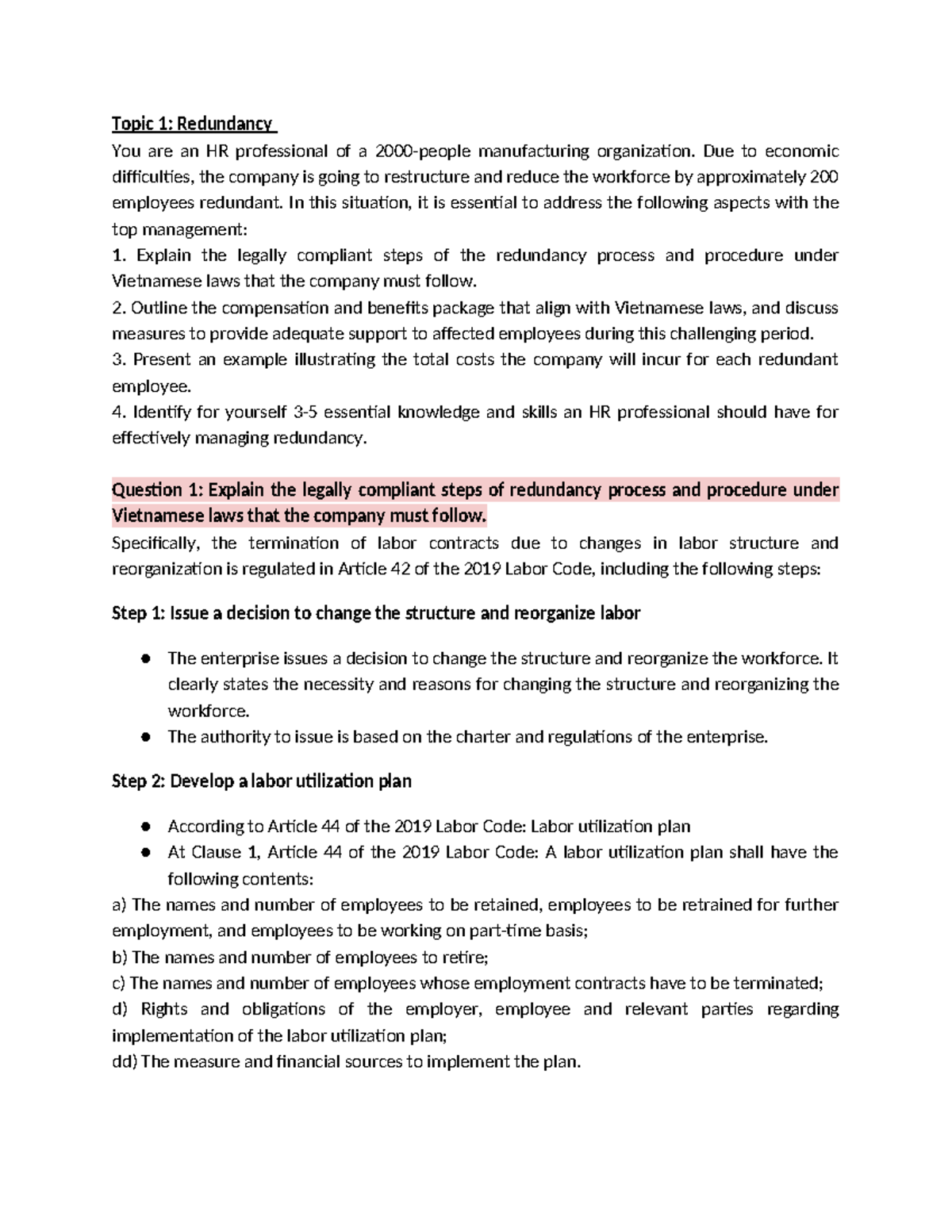 HRDC Case Study: Managing Redundancy in Workforce Restructuring - Studocu