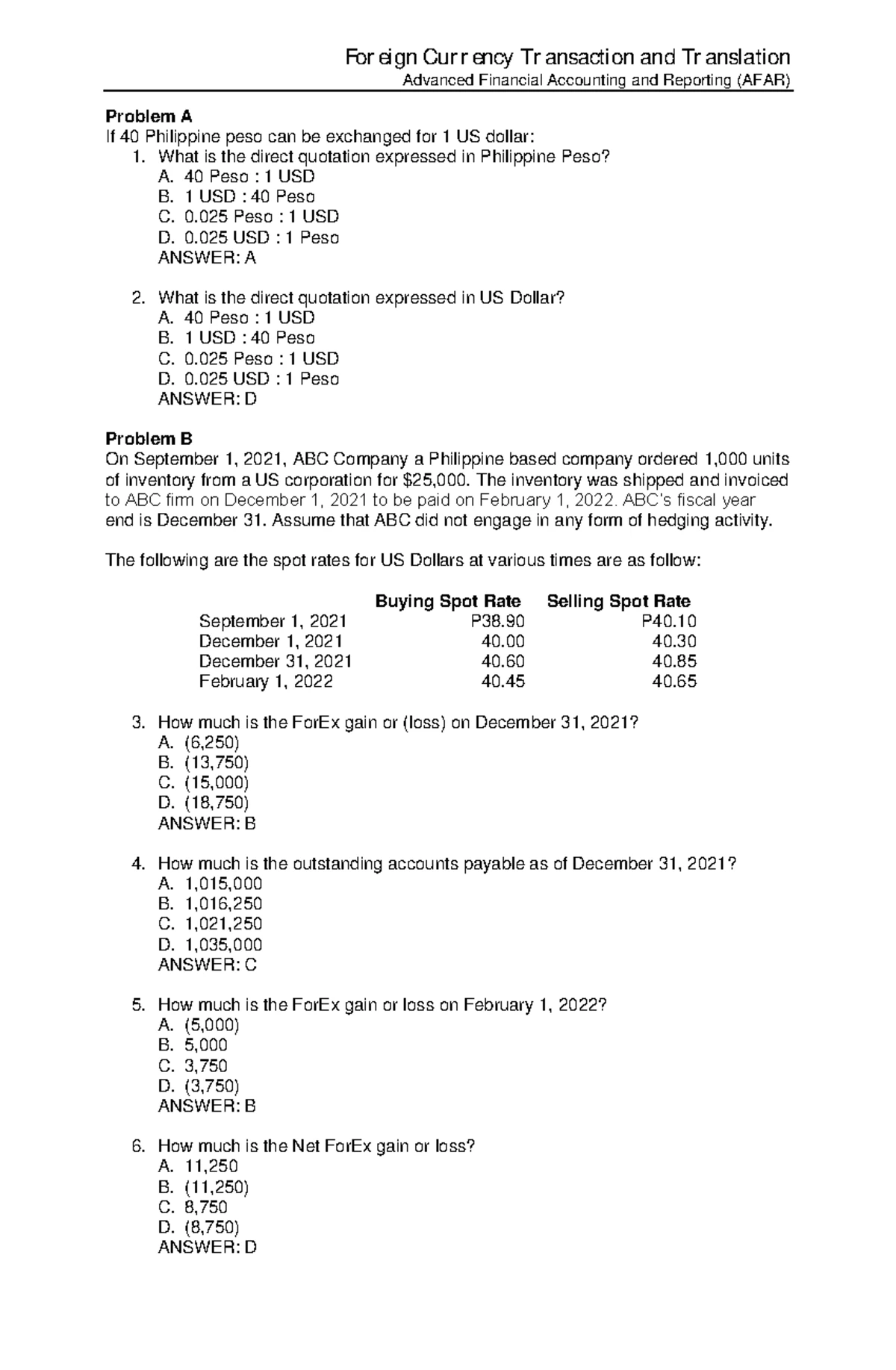 Lesson 8 Accounting for Foreign Currency Transaction and Translation ...