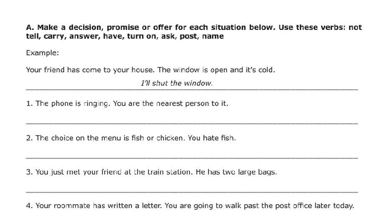 Future Simple: Decisions, Promises, and Offers Exercises - Studocu