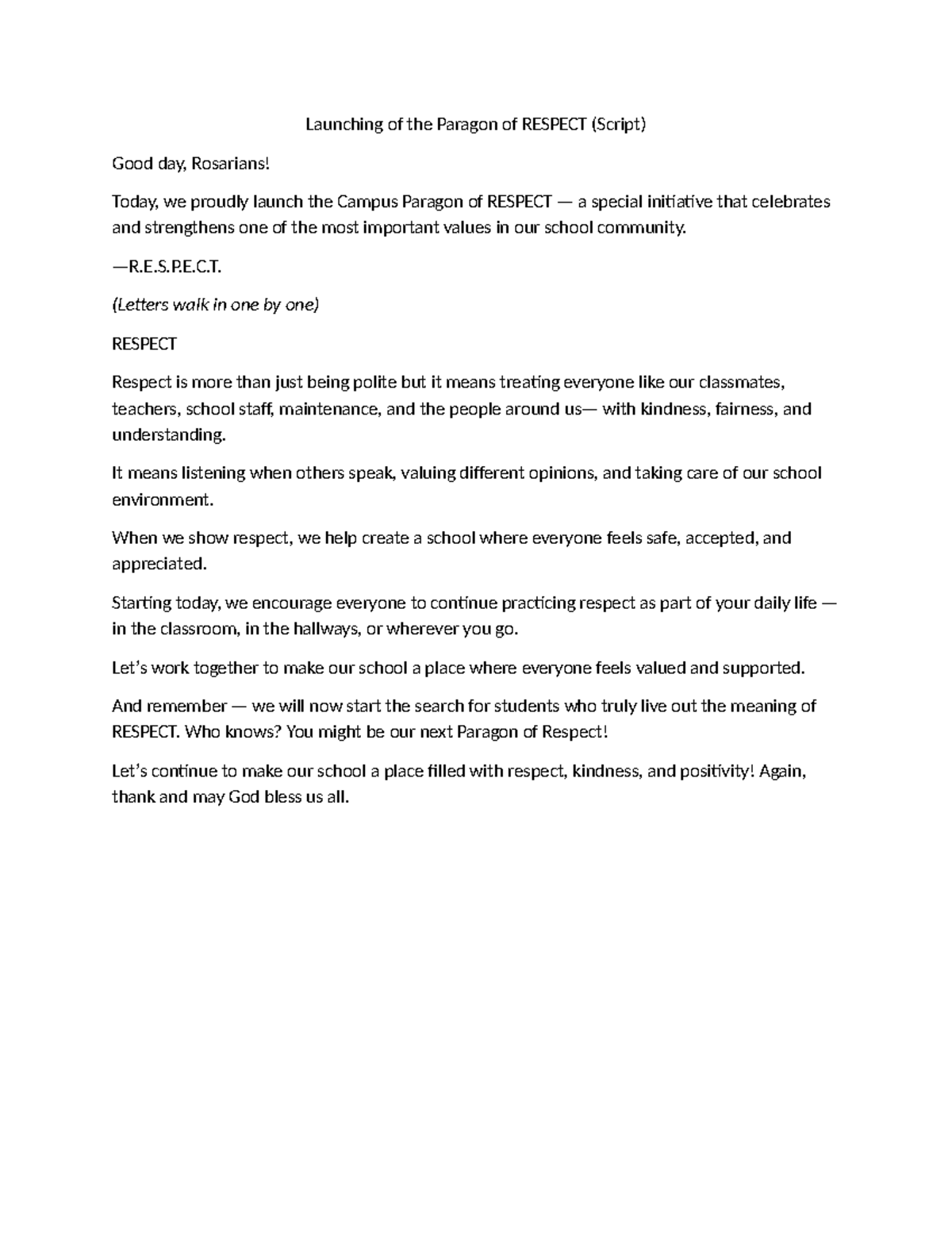 Launching the Campus Paragon of RESPECT Initiative - Studocu