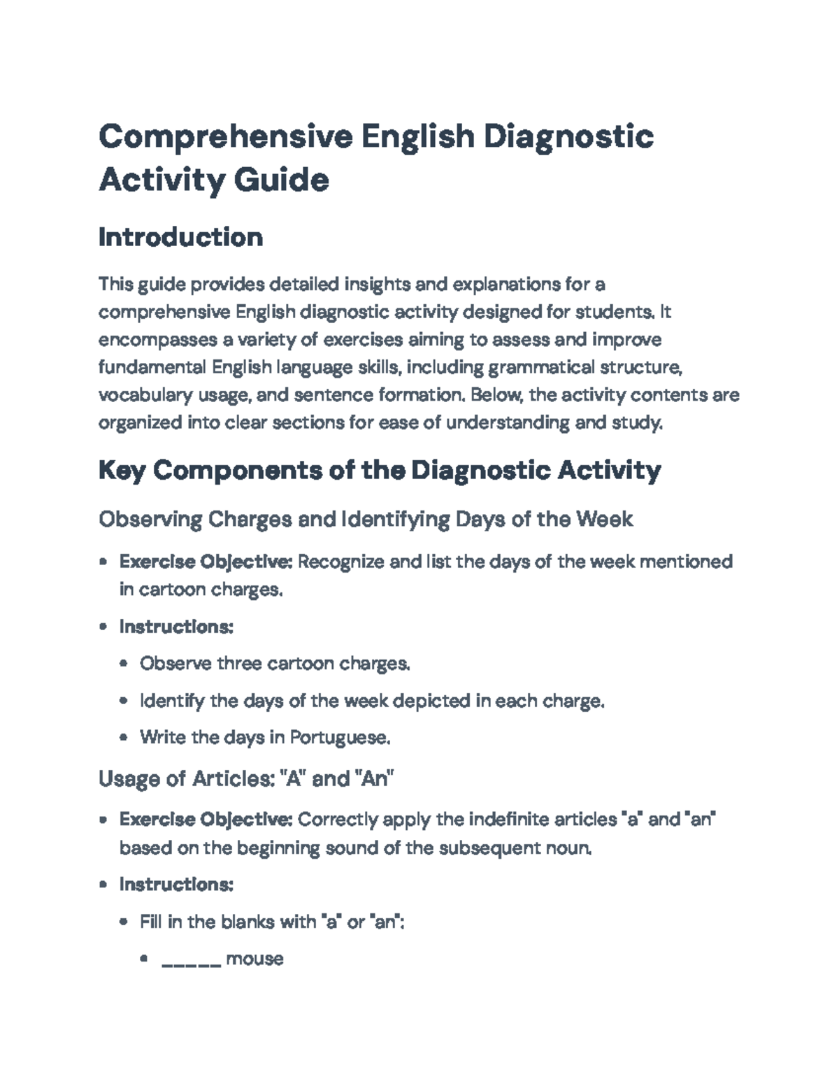 Eng 101 Comprehensive English Diagnostic Activity & Skill Assessment ...