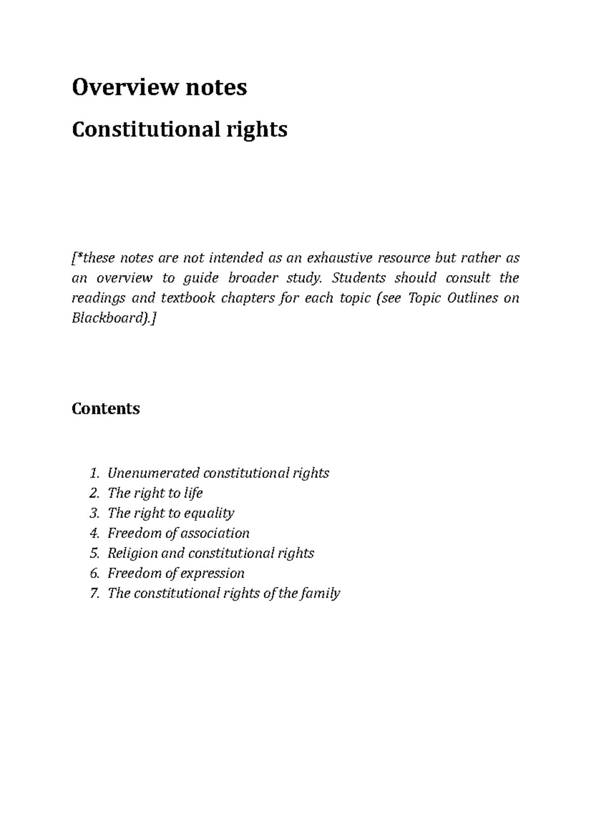 Overview notes constitutional rights - Overview notes Constitutional ...