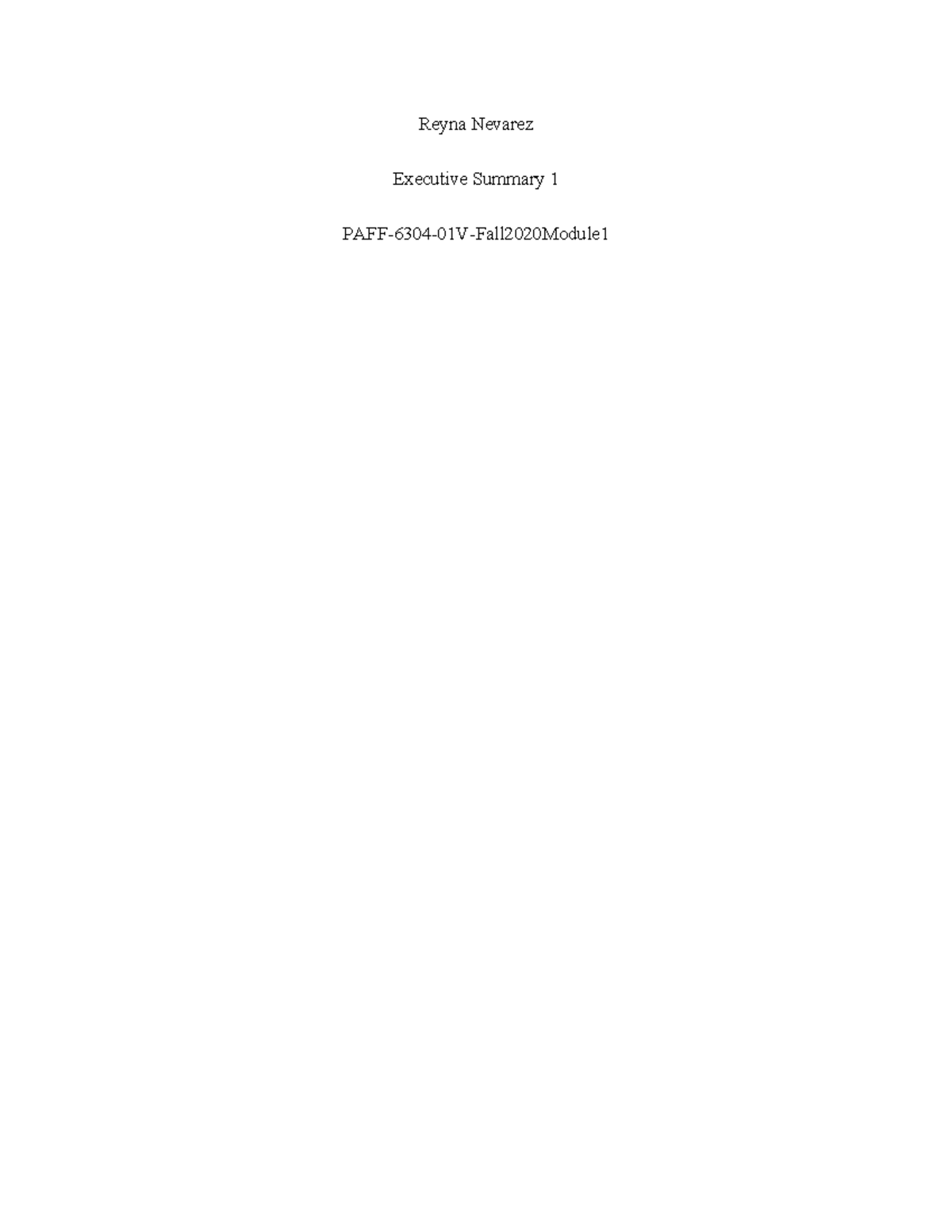 Executive Summary - Lecture samples - Reyna Nevarez Executive Summary 1 ...