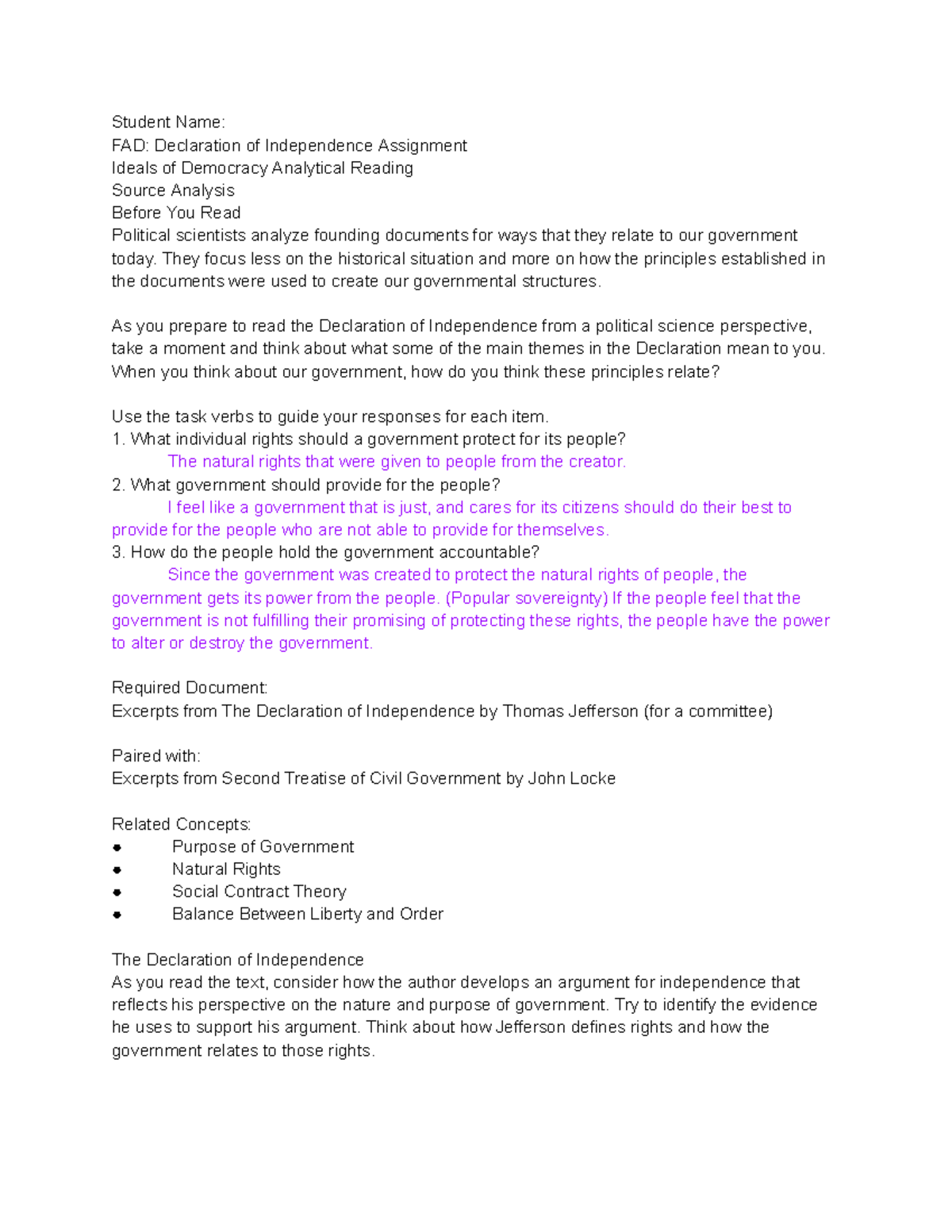 11 15 AP GOV - Gov Assignment - Student Name: FAD: Declaration of ...