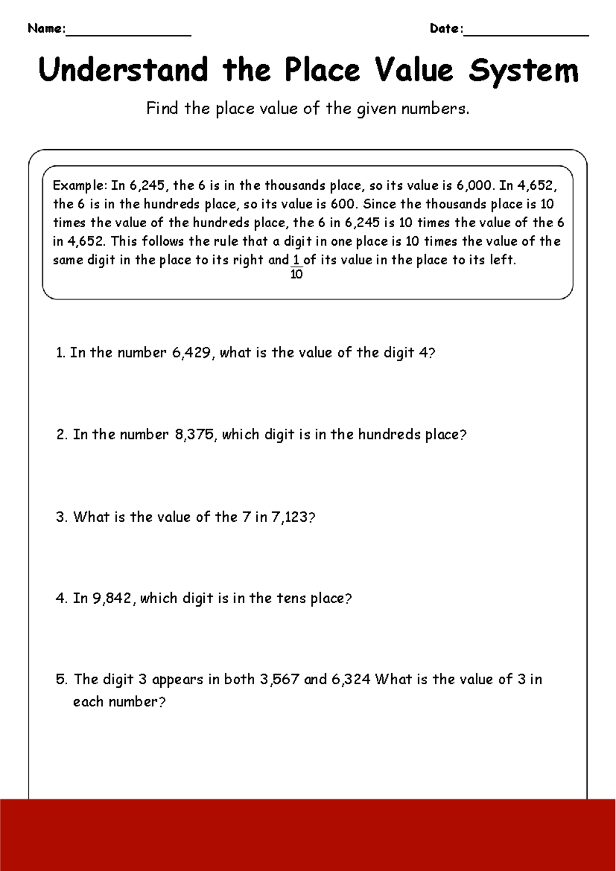 Understanding Place Value - 5th Grade Worksheet & Exercises - Studocu