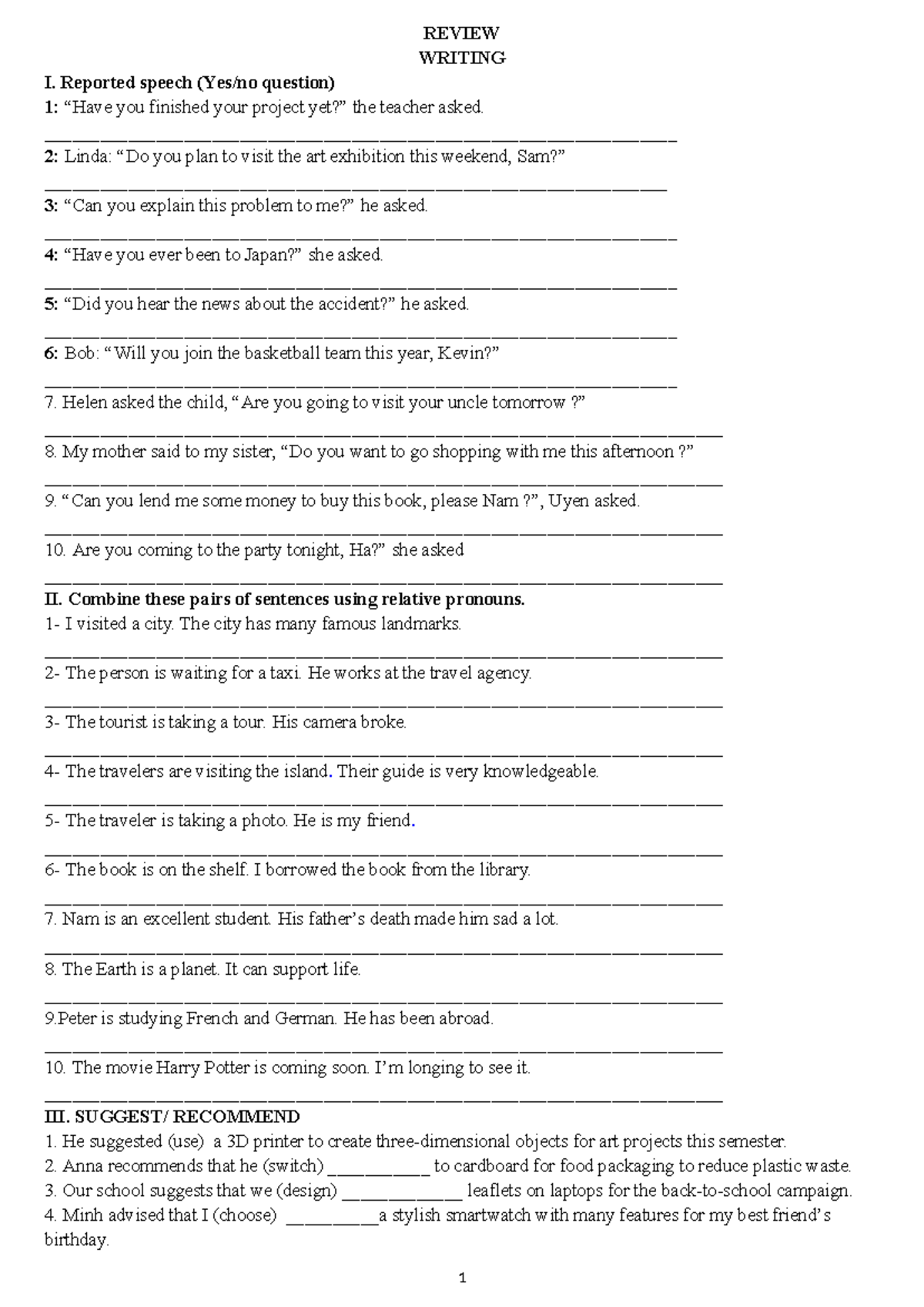 Review-E9: Reported Speech & Sentence Structure Practice for English 9 ...