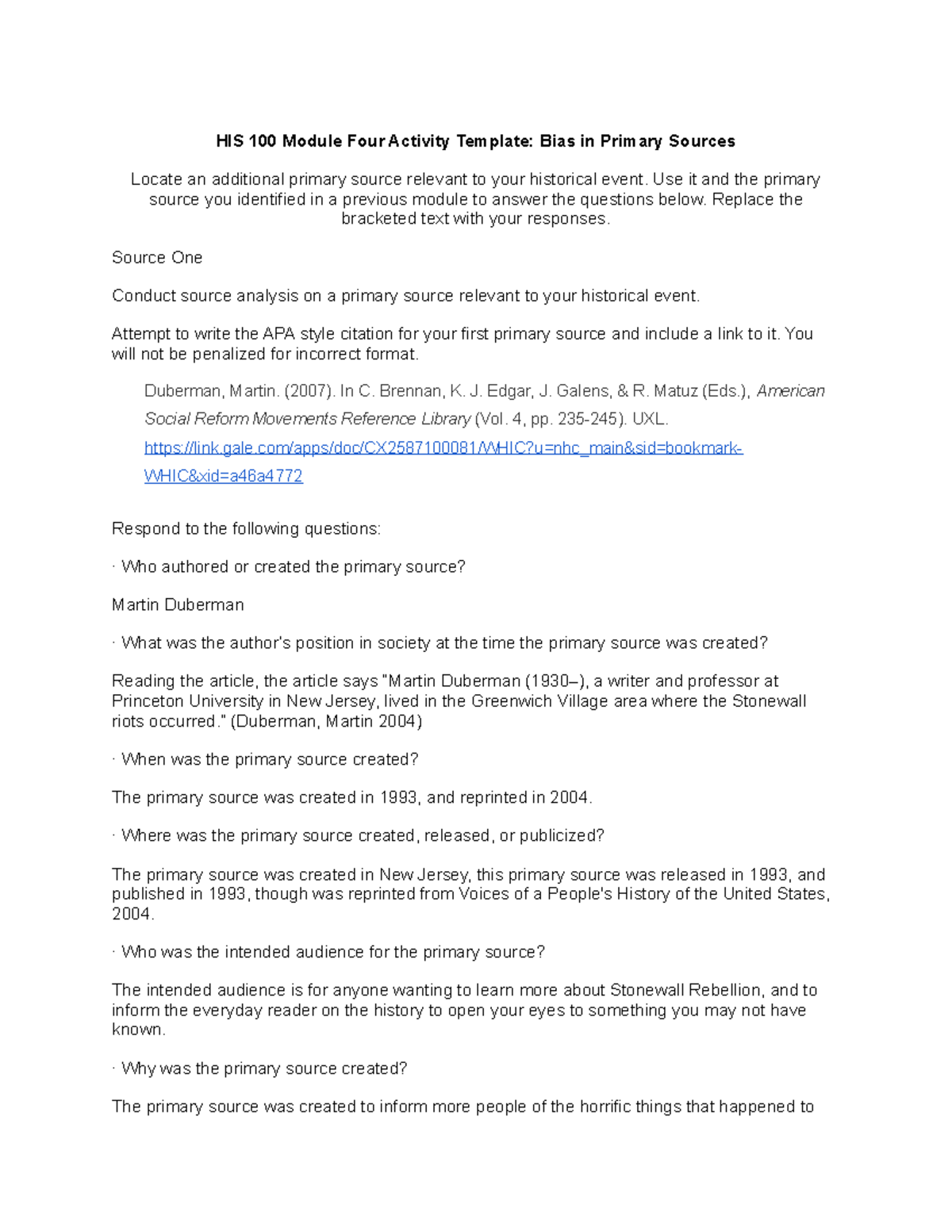 HIS 100 Module Four Activity Template Bias in Primary Sources - Use it ...