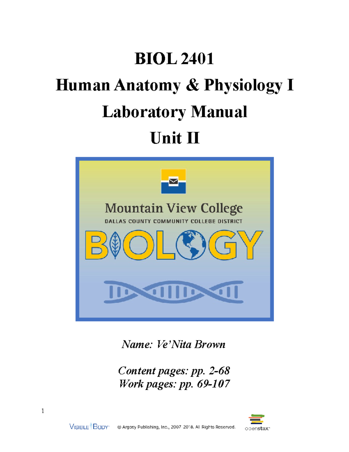 **BIOL-2401-UNIT-II-LAB-Tissue-Level-of-Org-Manual** - Studocu