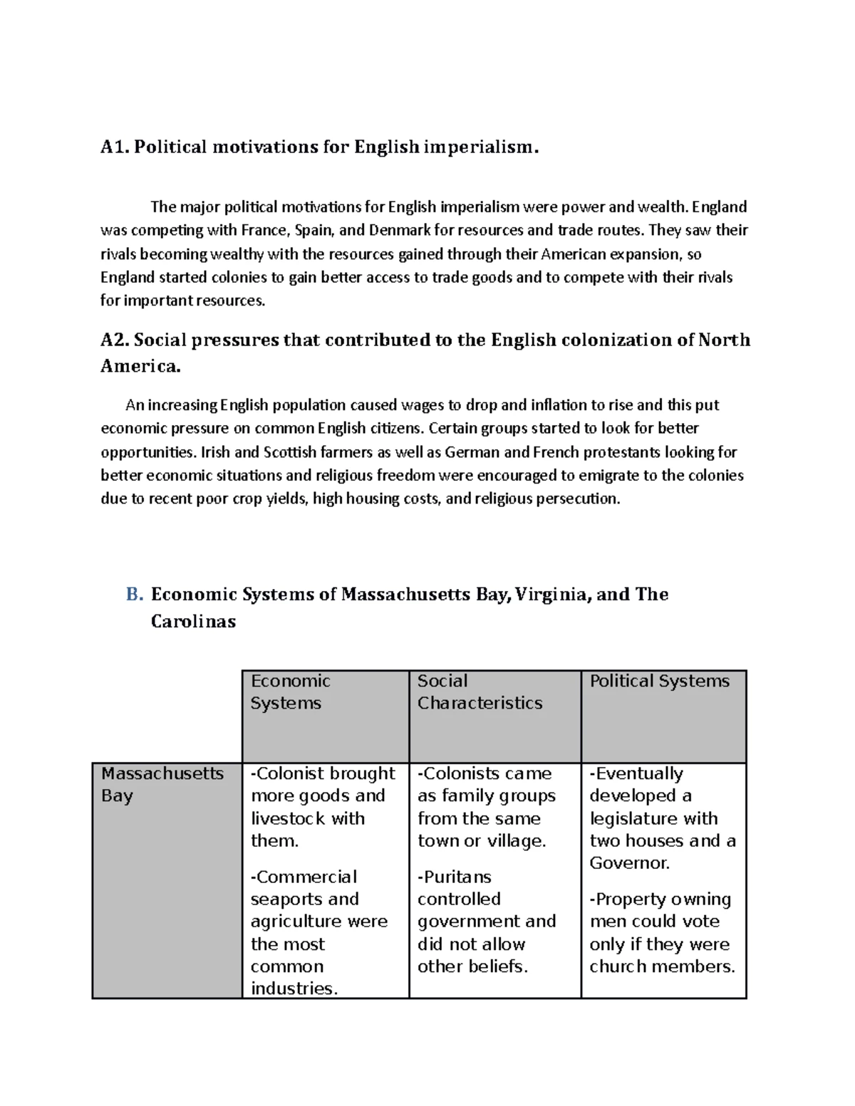 C121 Survey of United States History Task 1: English colonization and ... C121 Survey of United States History Task 1: English colonization and ...