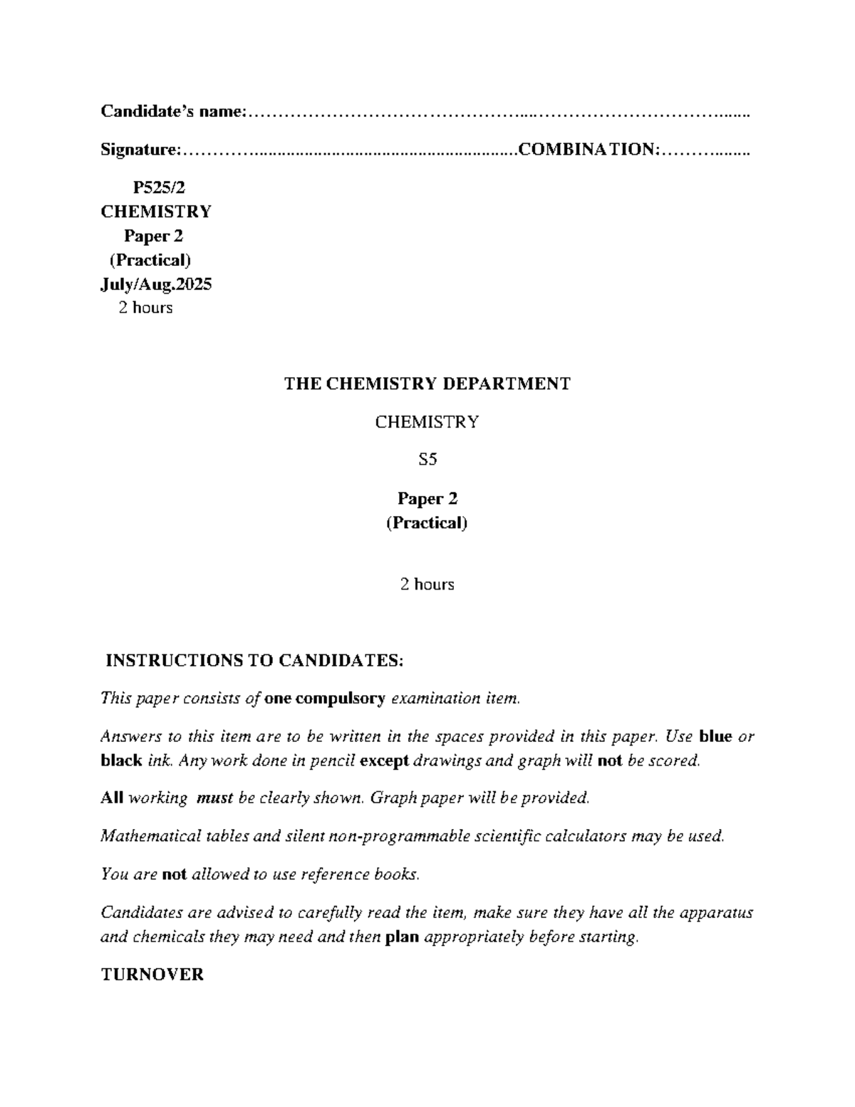 S5 Chemistry Practical Exam Paper 2: Sodium Hydroxide Standardization ...