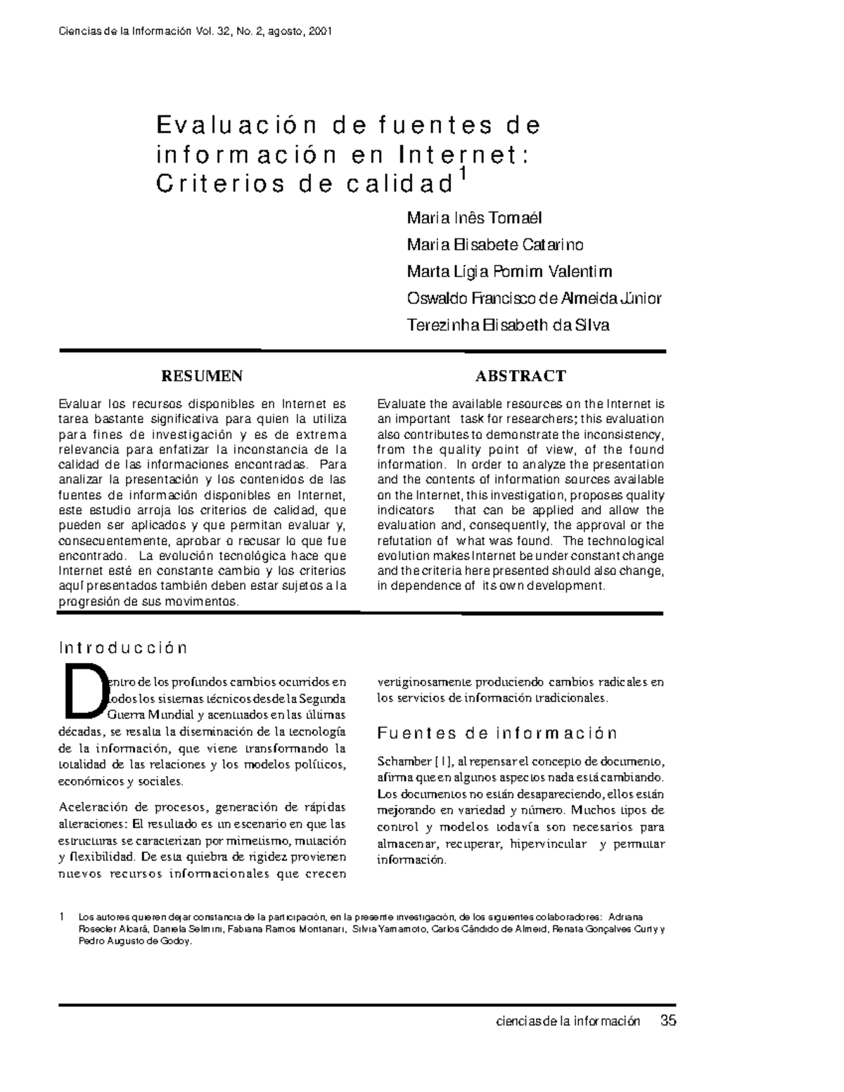 Ciencias de la Información 32(2): Evaluación de Fuentes en Internet ...