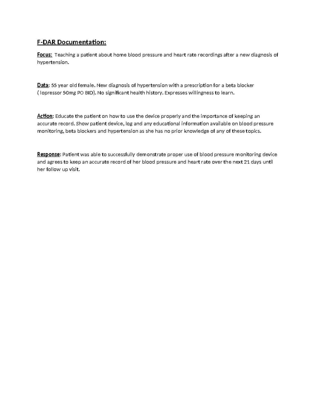 F-DAR: Patient Education on Home Blood Pressure Monitoring - Studocu