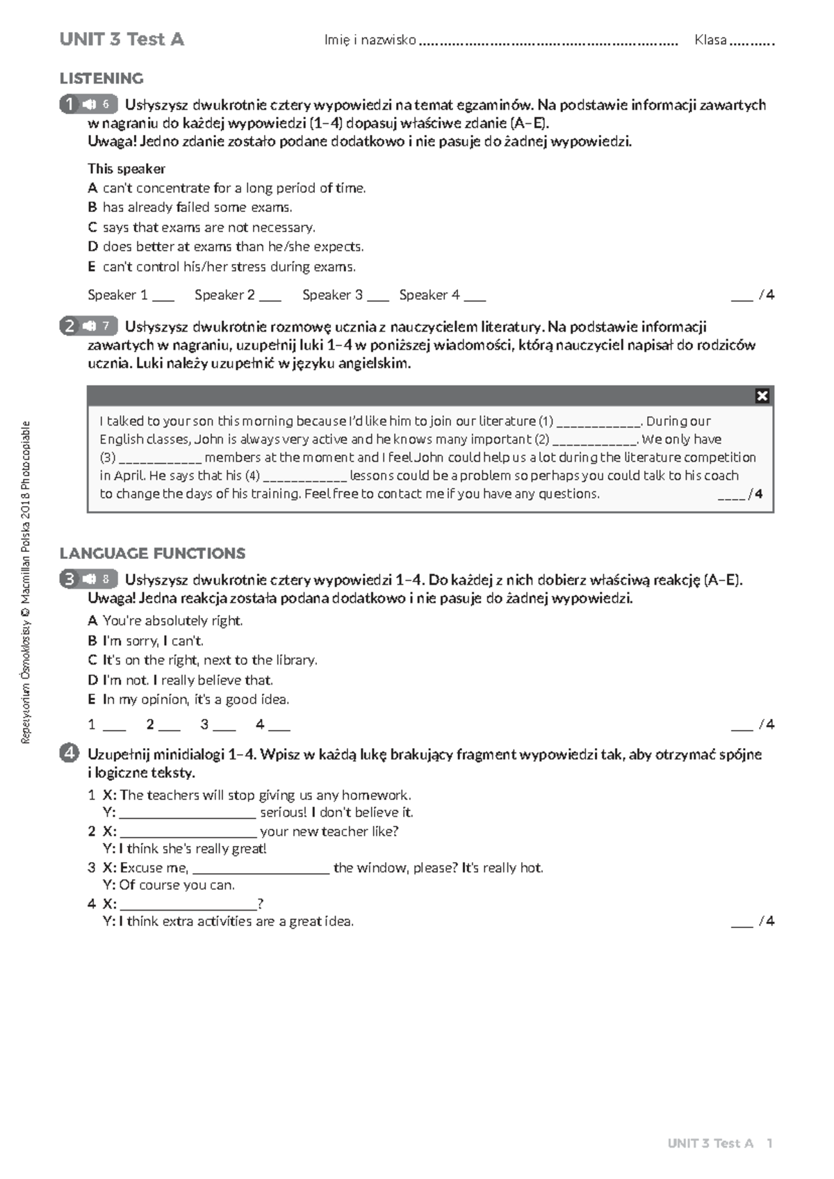 540418968-Unit-3-Test-A-Complete Listening & Reading Exercises - Studocu