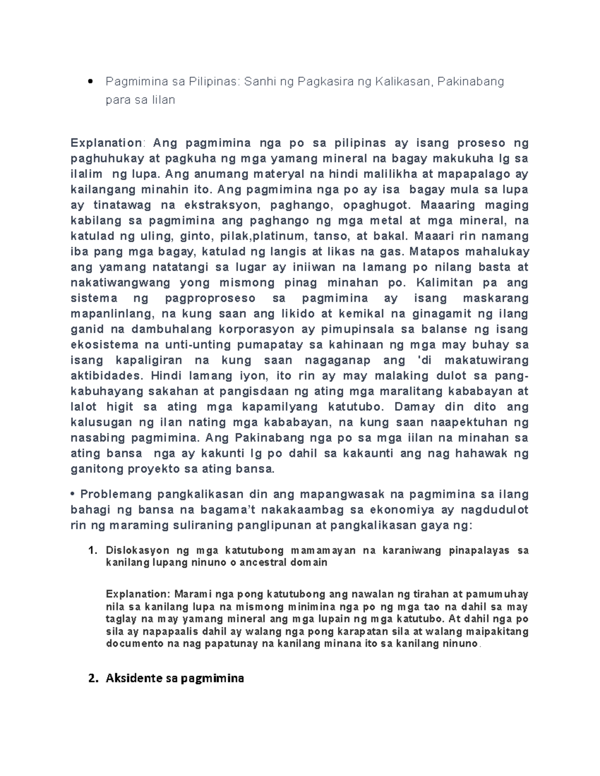 Pagmimina sa Pilipinas: Epekto sa Kalikasan at Lipunan (SOC 101) - Studocu