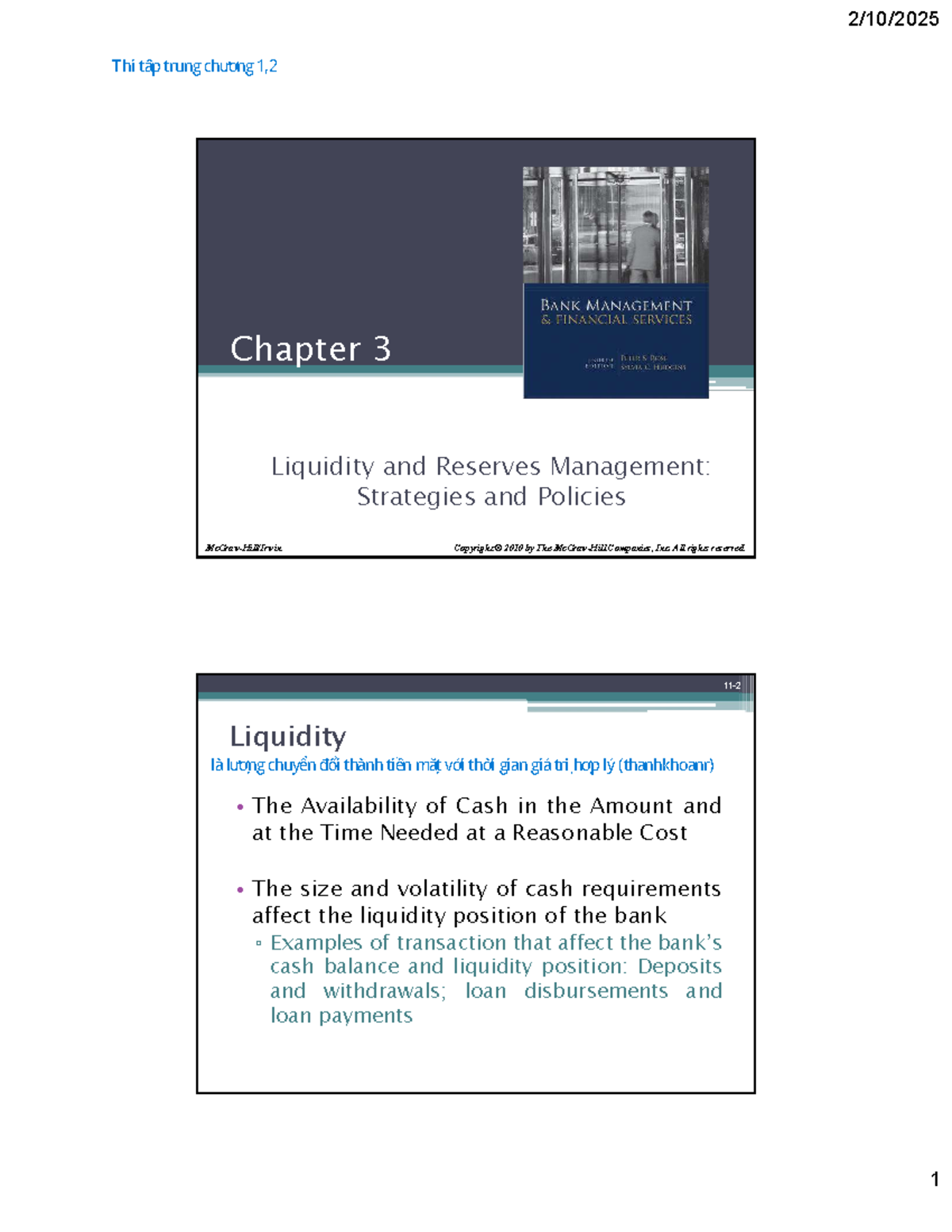 Chapter 3: Liquidity and Reserves Management (Bank Management) - Studocu